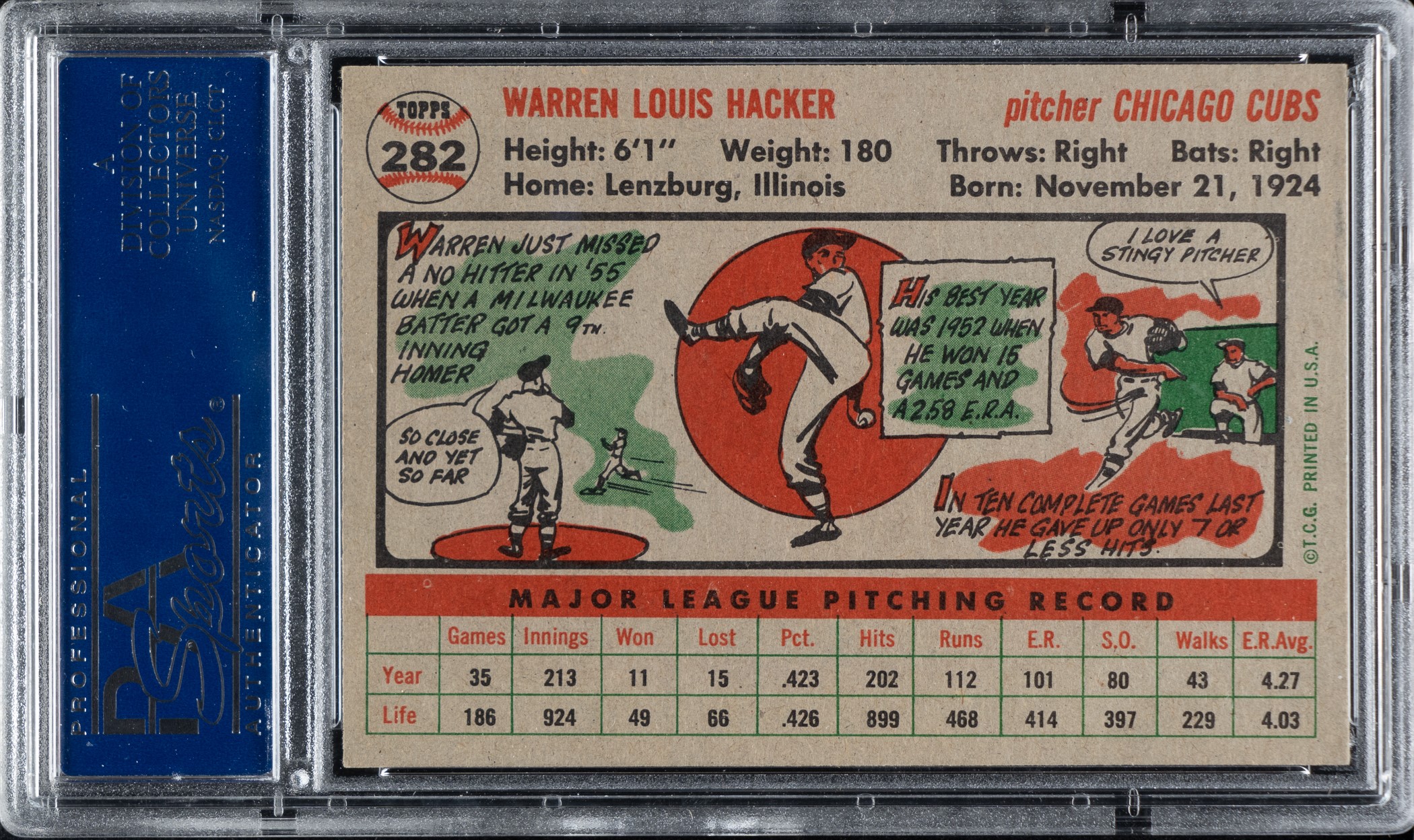 1956 Topps #282 Warren Hacker PSA MINT 9 - Highest Graded! | REA Archive
