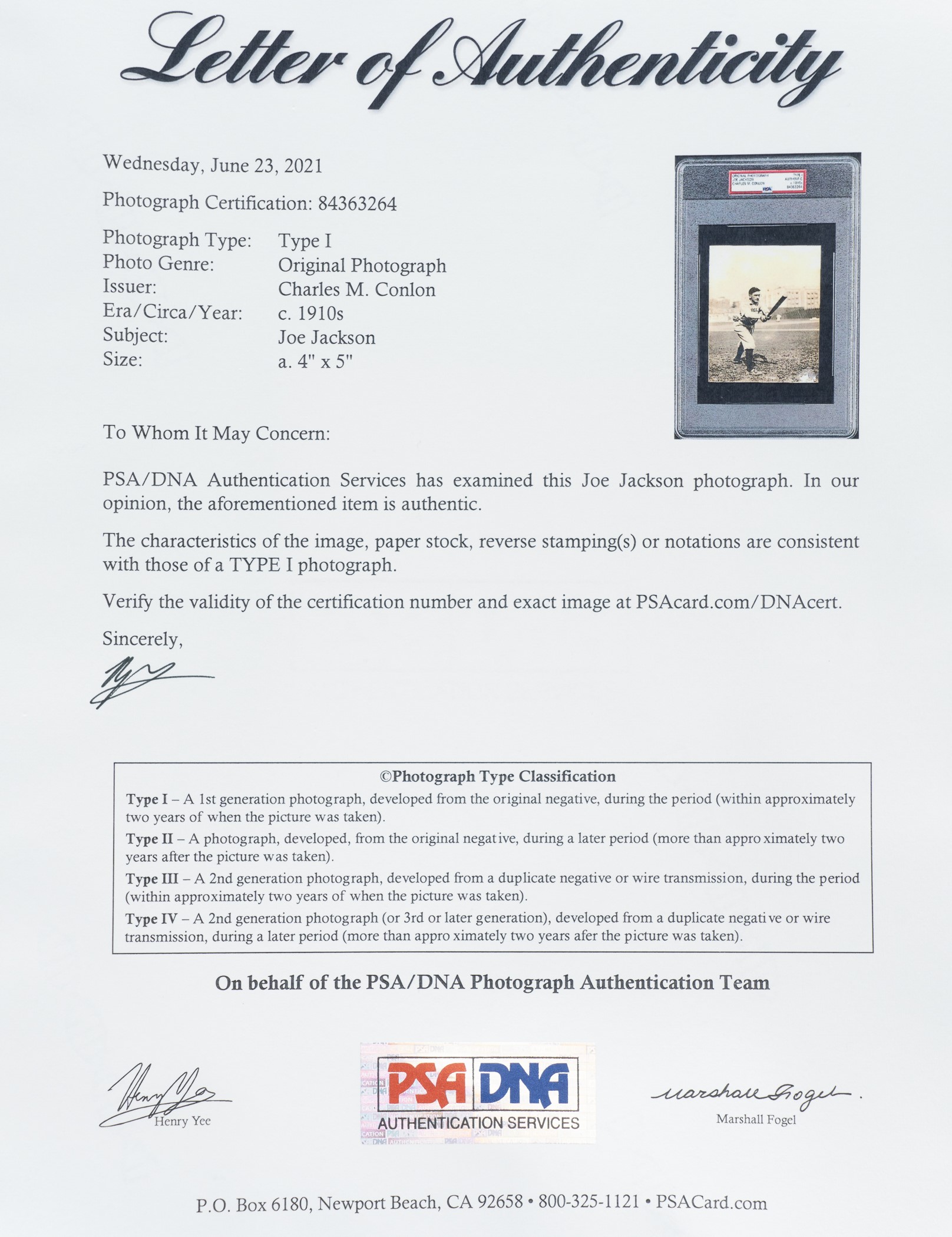 Circa 1910s Joe Jackson Original Charles Conlon Photograph PSA/DNA Type ...