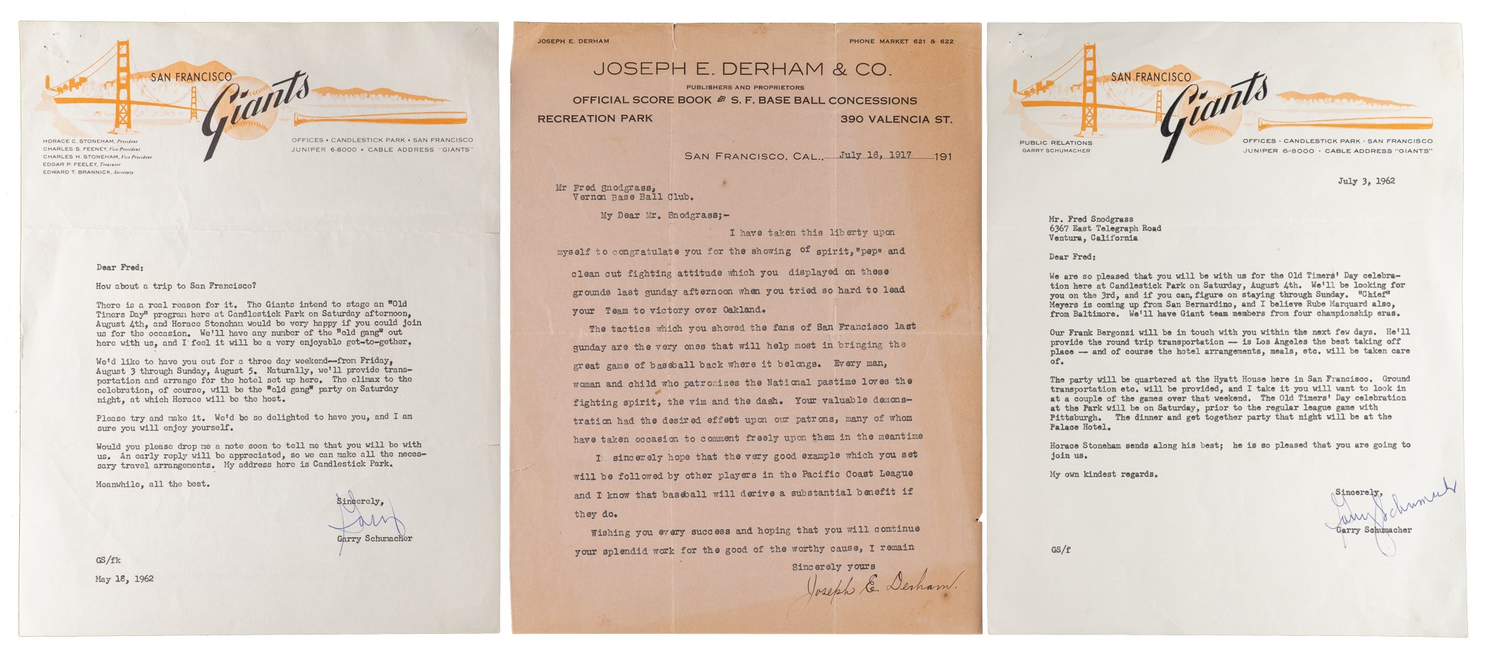 Collection of Fred Snodgrass Signed Items Including Handwritten Letter ...