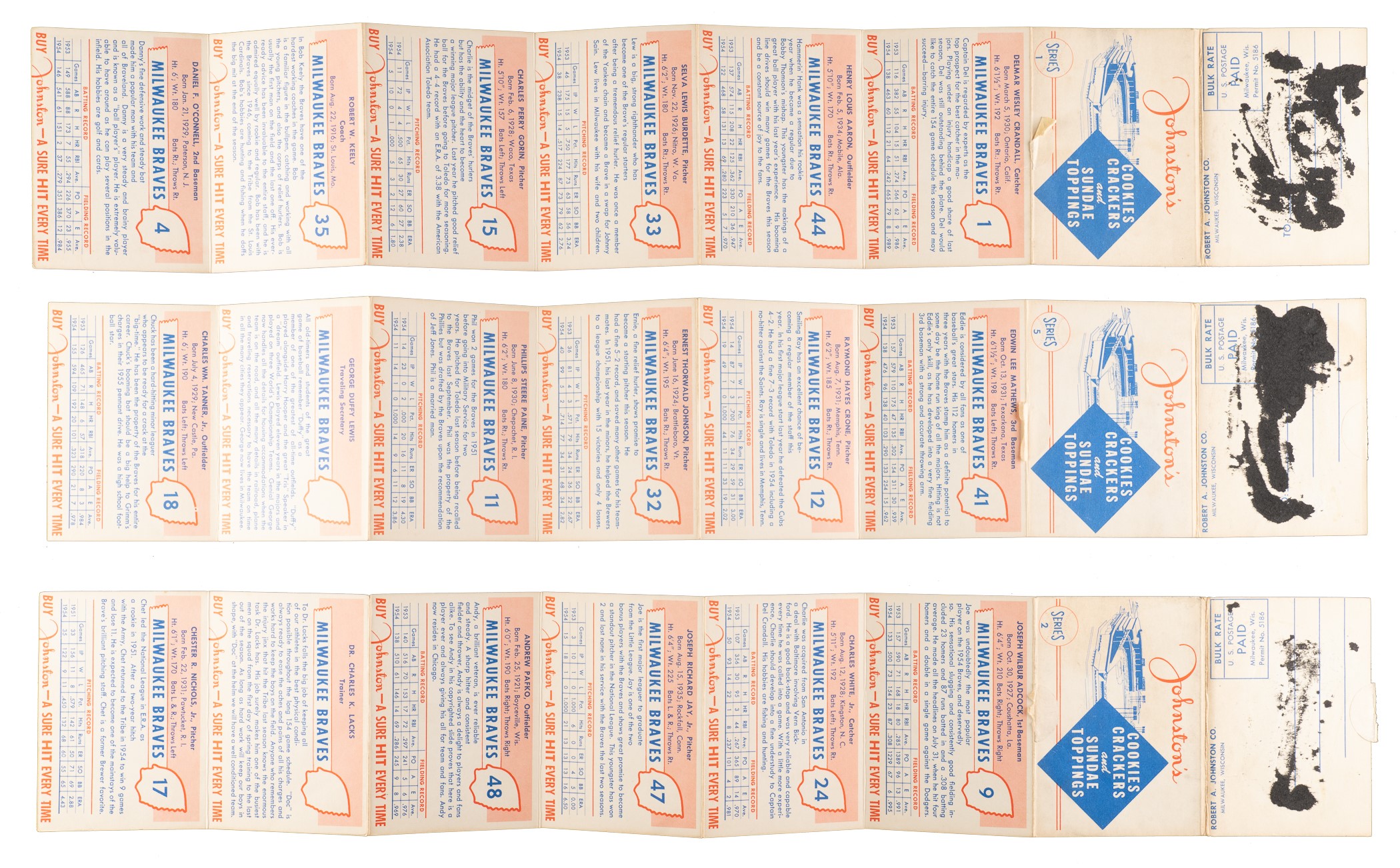 1955 Johnston Cookies Foldout Panel Complete Set (6 Folders, 36 Cards ...