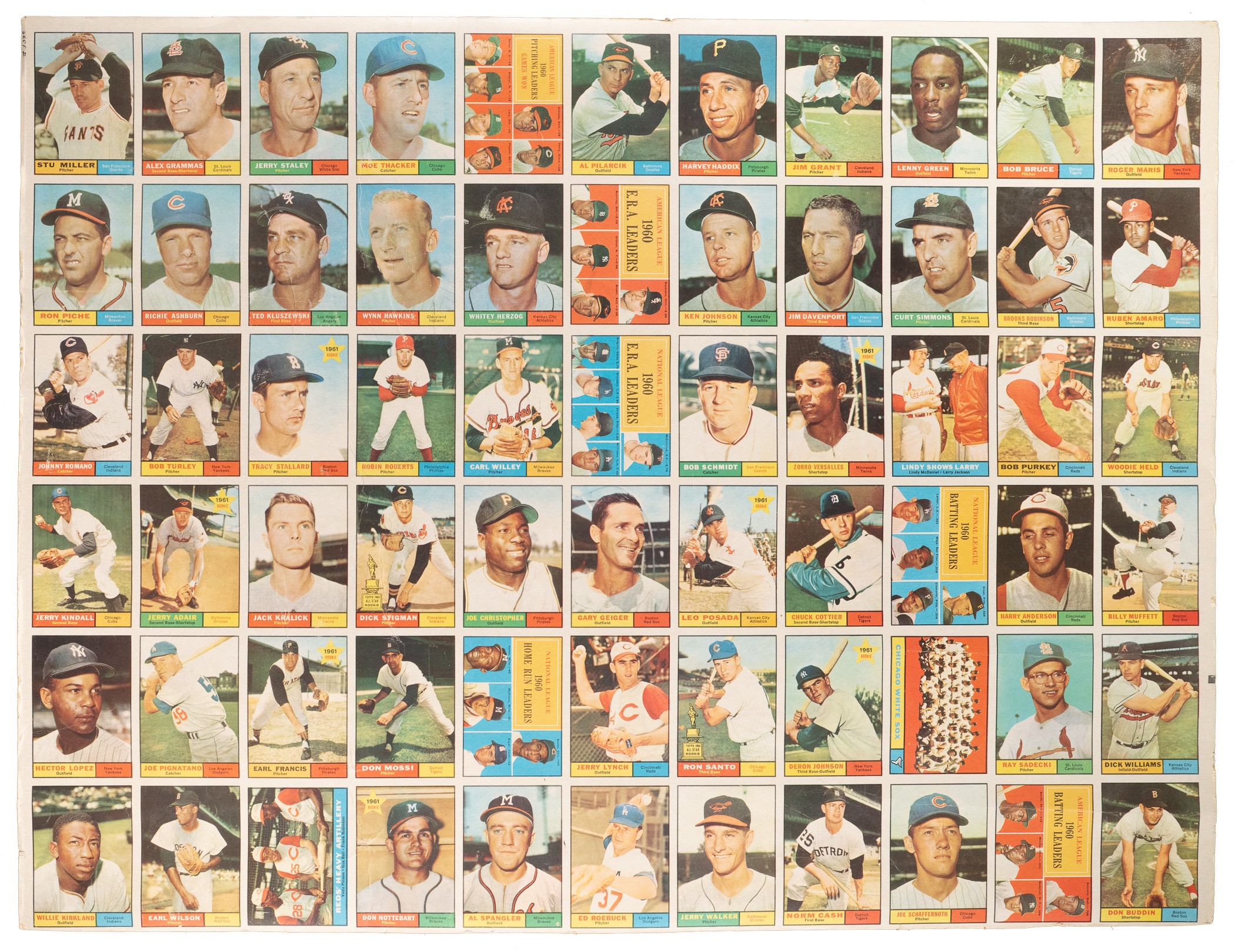 1961 Topps First Series Uncut Sheet (66 Cards) with Roger Maris, Brooks ...