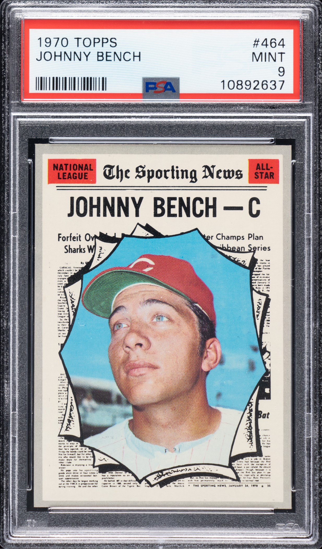 1970 Topps #464 Johnny Bench All-Star PSA MINT 9 - Highest Graded ...