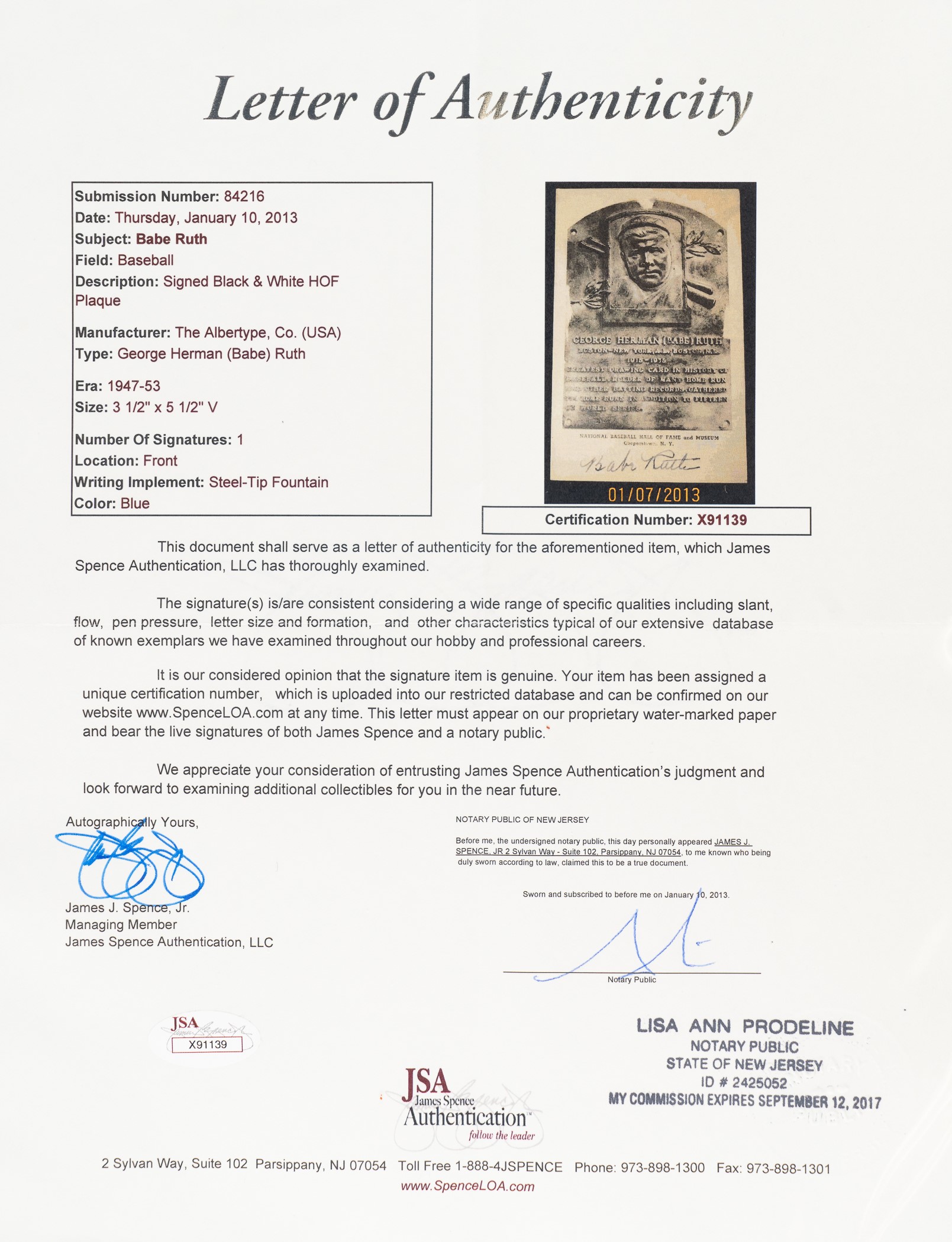 Signed 1944-1945 Albertype (Type 1) Black-and-White Hall of Fame ...