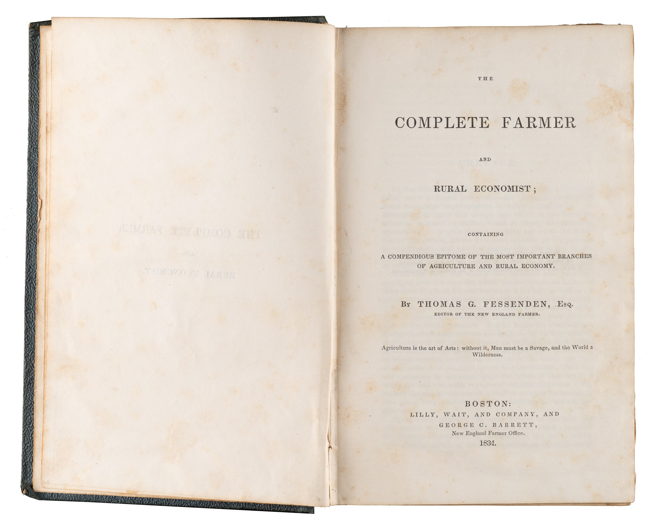 1834 "The Complete Farmer and Rural Economist" by Thomas G. Fessenden ...