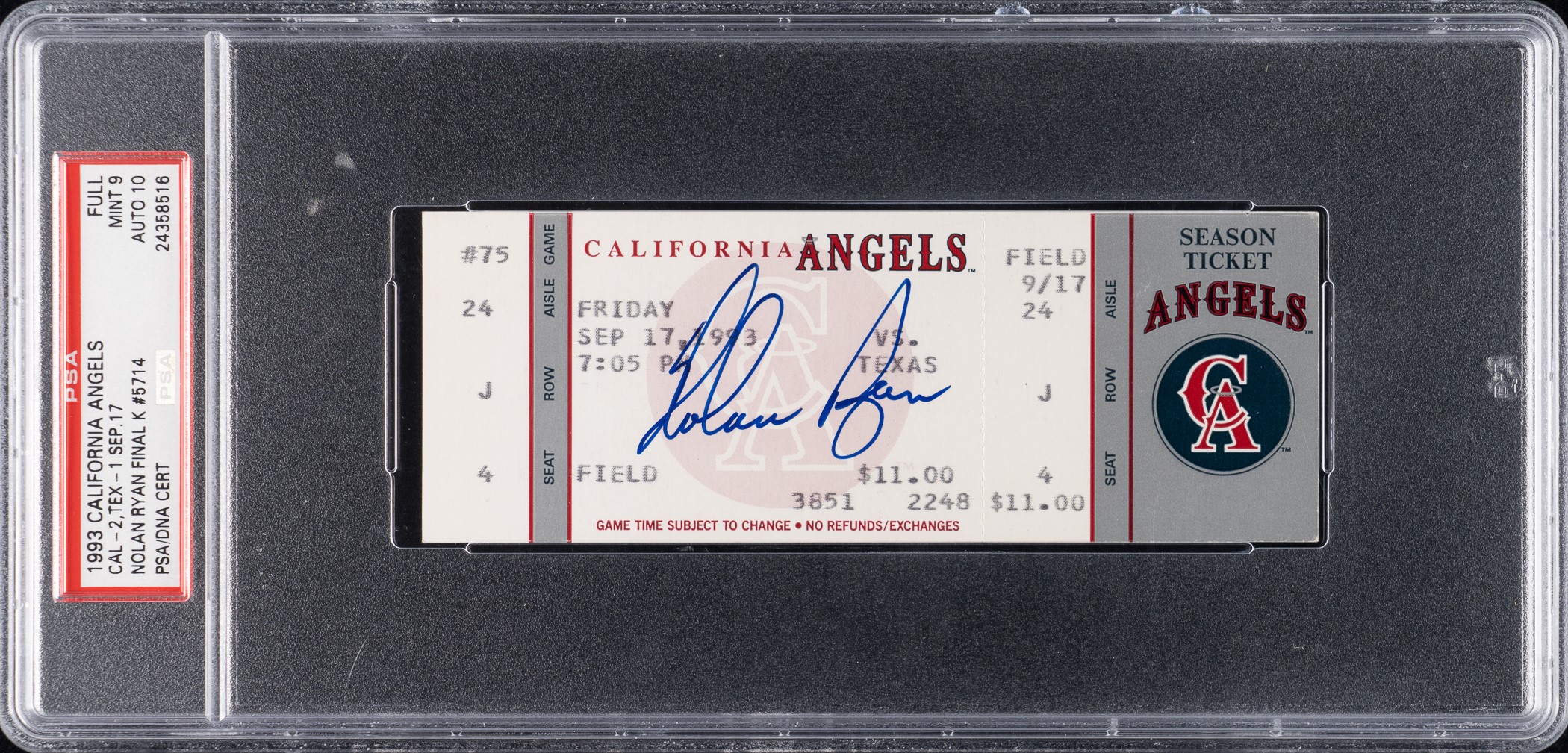 September 17, 1993: California Angels (vs. Texas Rangers) Signed Full ...