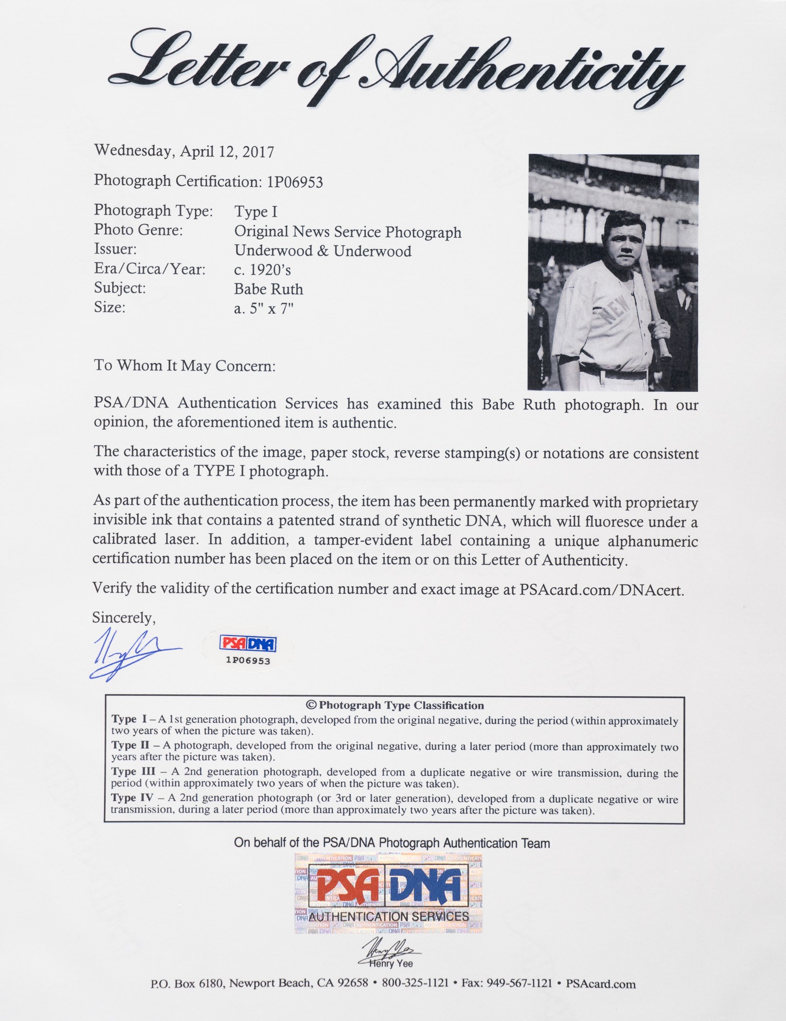 Circa 1920s Babe Ruth Original Underwood & Underwood Photograph PSA/DNA ...