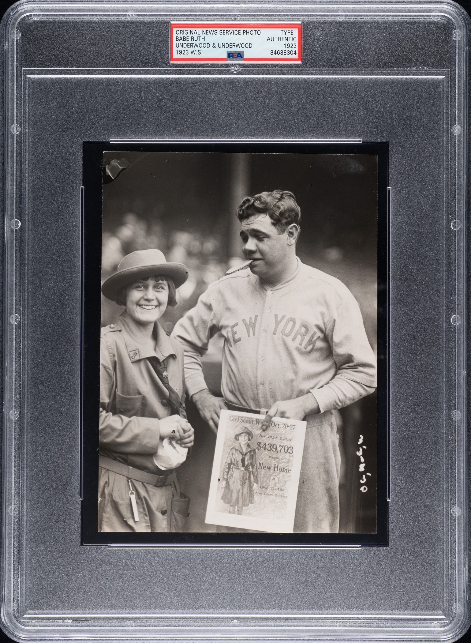 1923 World Series Babe Ruth and Girl Scout Original Underwood ...