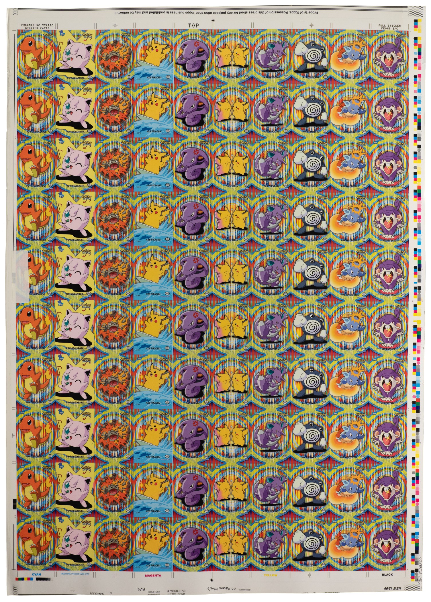 2000 Topps Pokemon TV Animation Stickers Second Series Uncut Sheet (100 ...