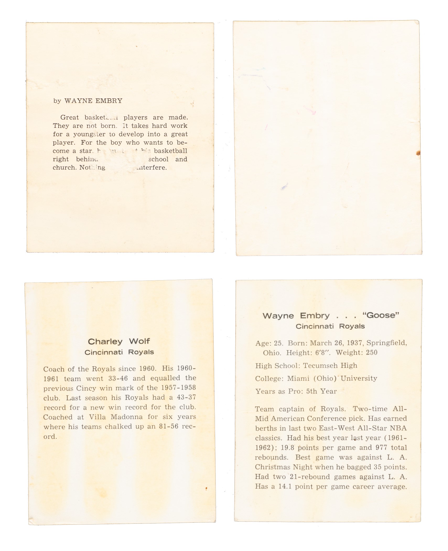 1959 to 1963 Kahn's Wieners Basketball Collection (4) Including Wayne ...