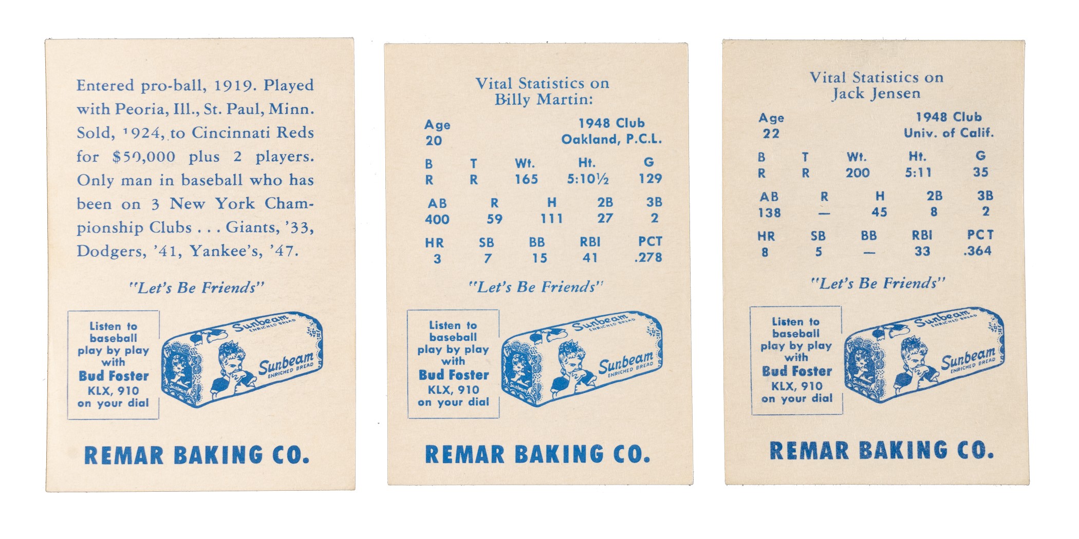 1949 Remar Bread Oakland Oaks Complete Set (32) | REA Archive