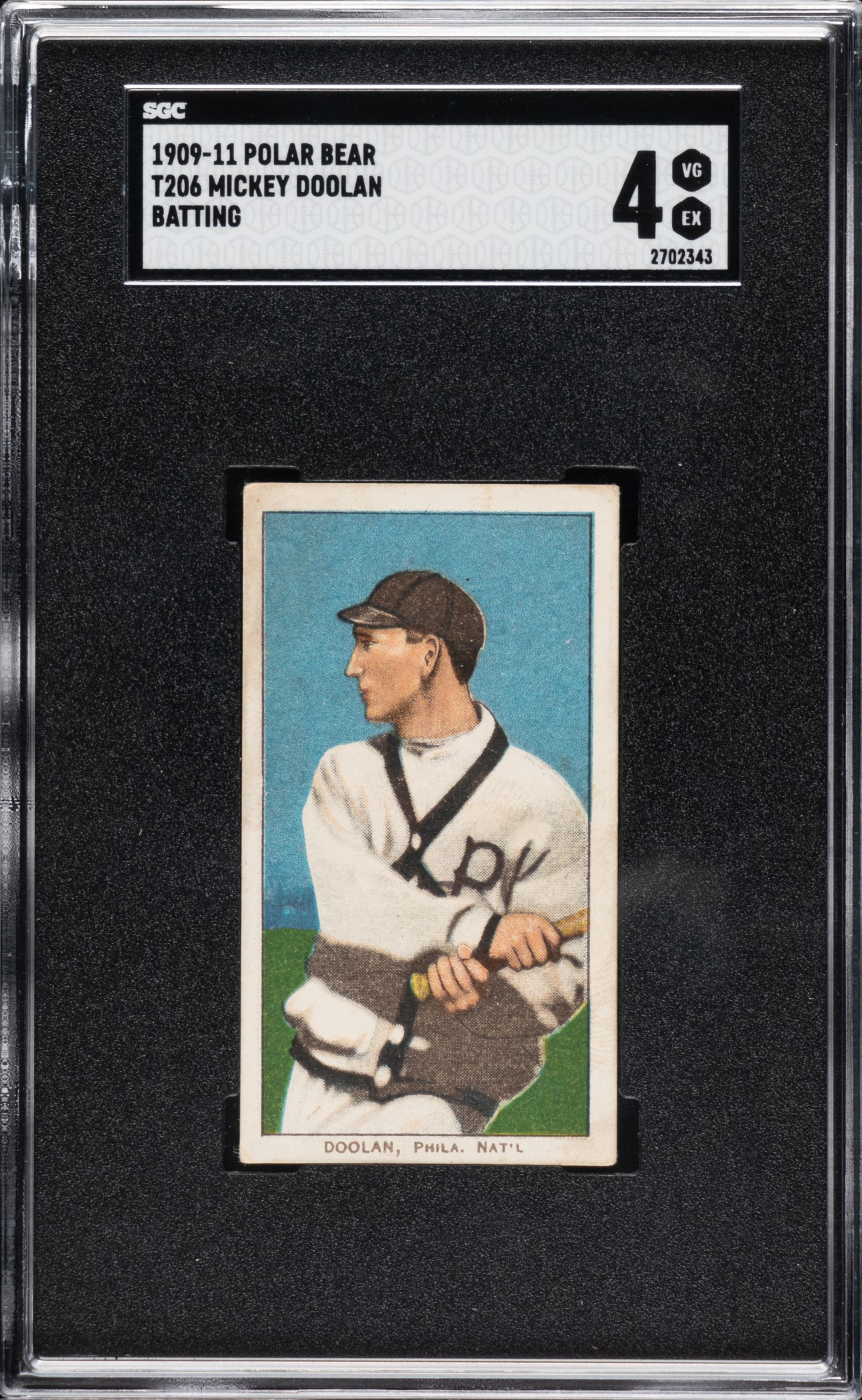 1909-1911 T206 White Border Mickey Doolan Batting SGC VG/EX 4 - Polar ...