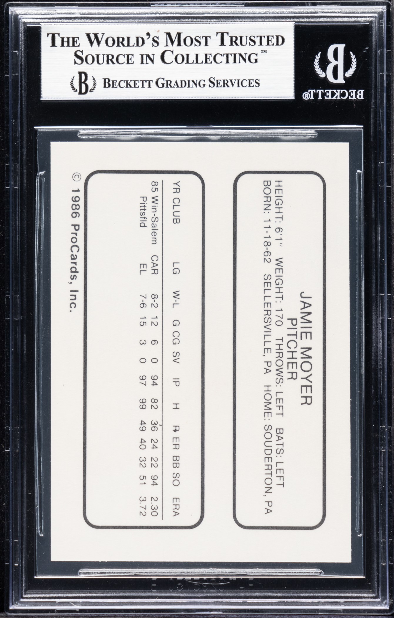 Signed 1986 Procards #17 Jamie Moyer Rookie - Beckett | REA Archive