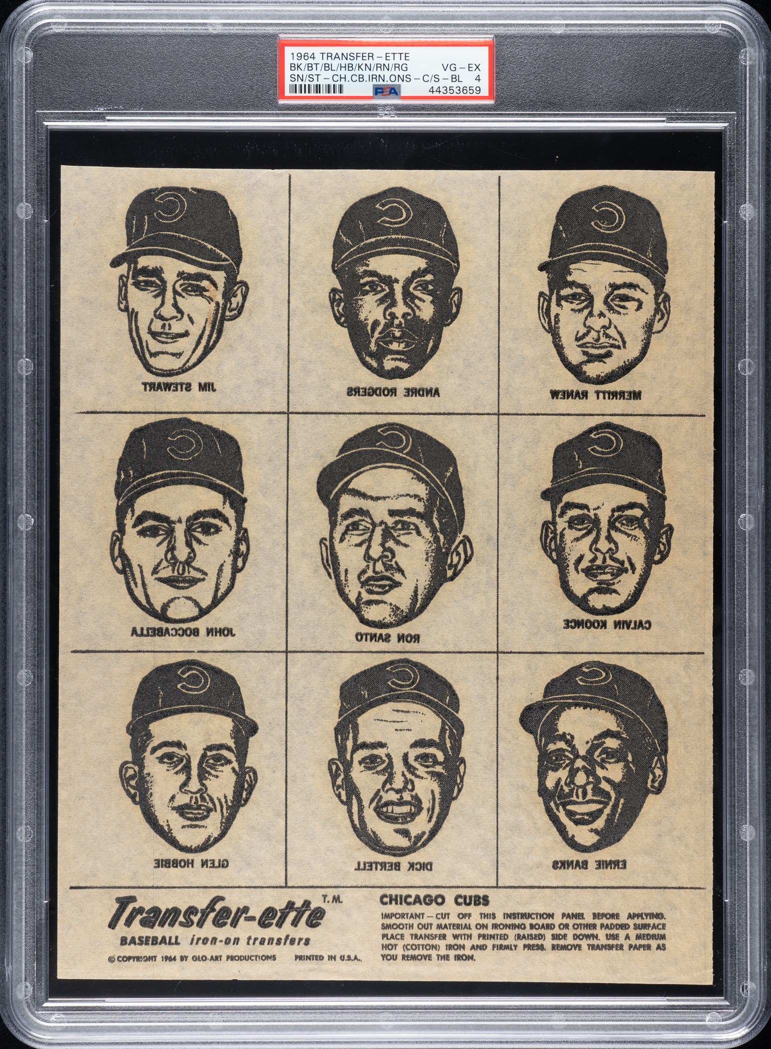 1964 Transfer-Ette Chicago Cubs Iron-Ons Complete Uncut Panel with ...