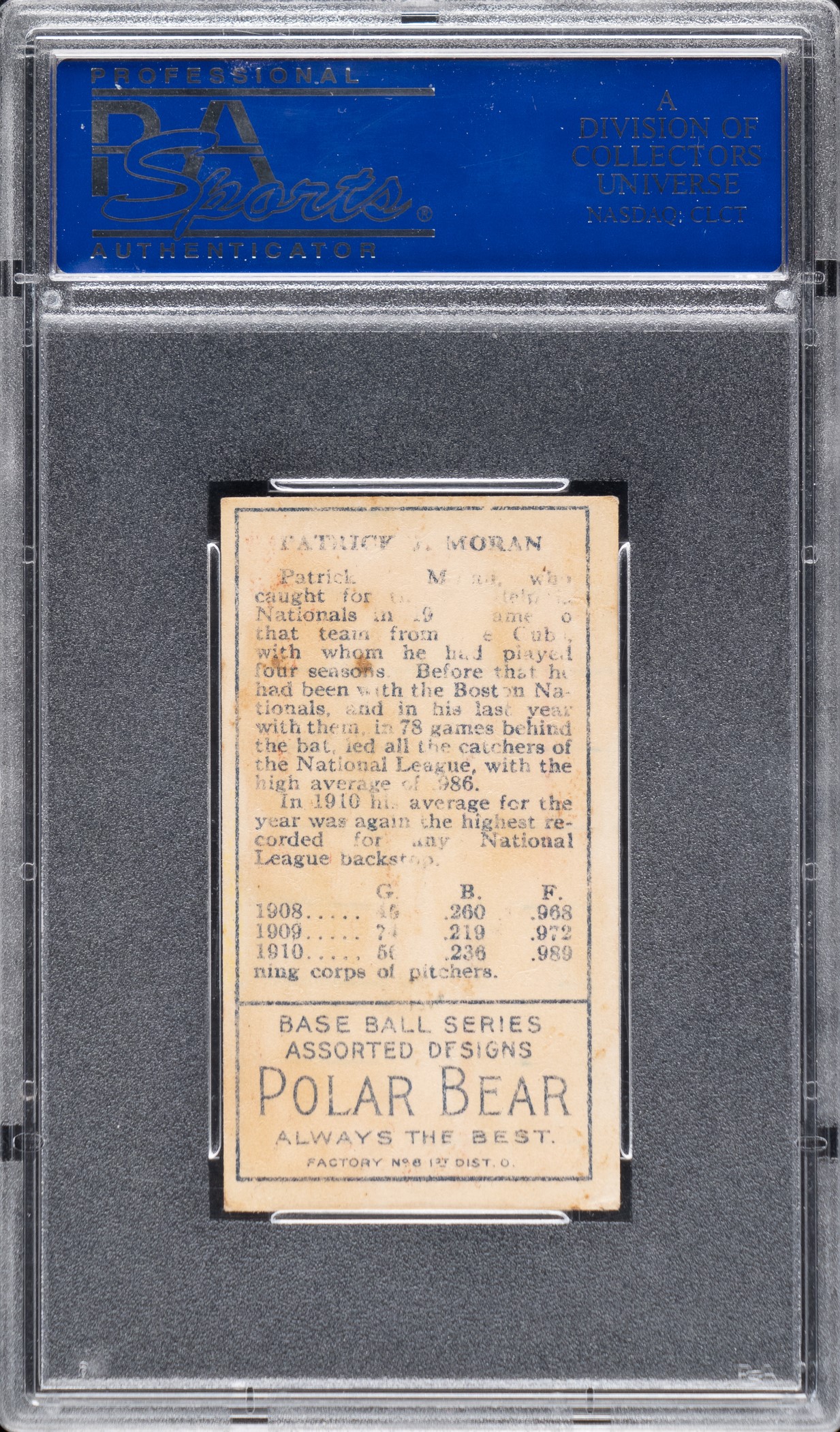 1911 T205 Gold Border P. J. Moran Stray Line of Type PSA GOOD 2 - Polar ...