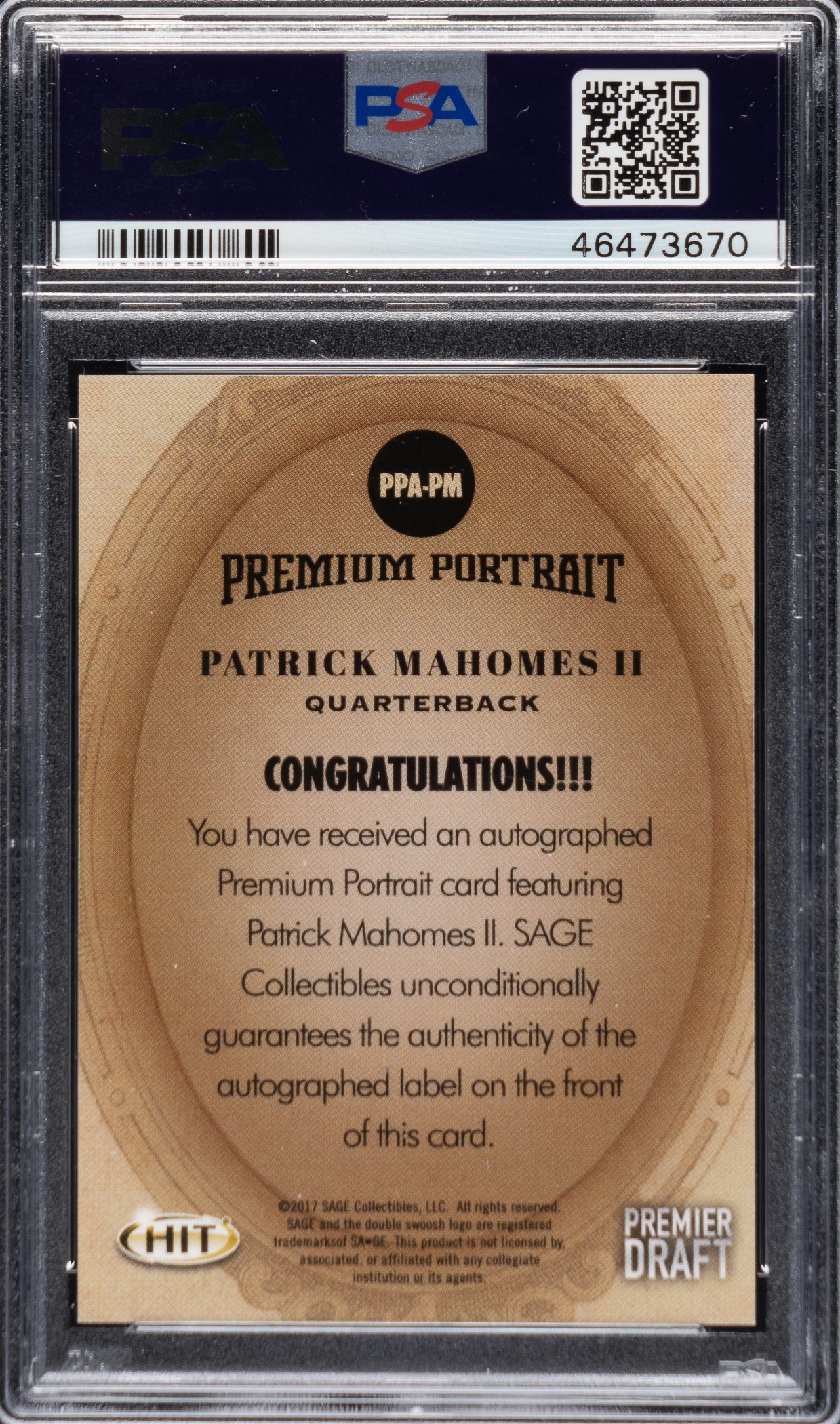 2017 Sage Hit Premier Draft Premium Portrait Football #PPA-PM Patrick ...