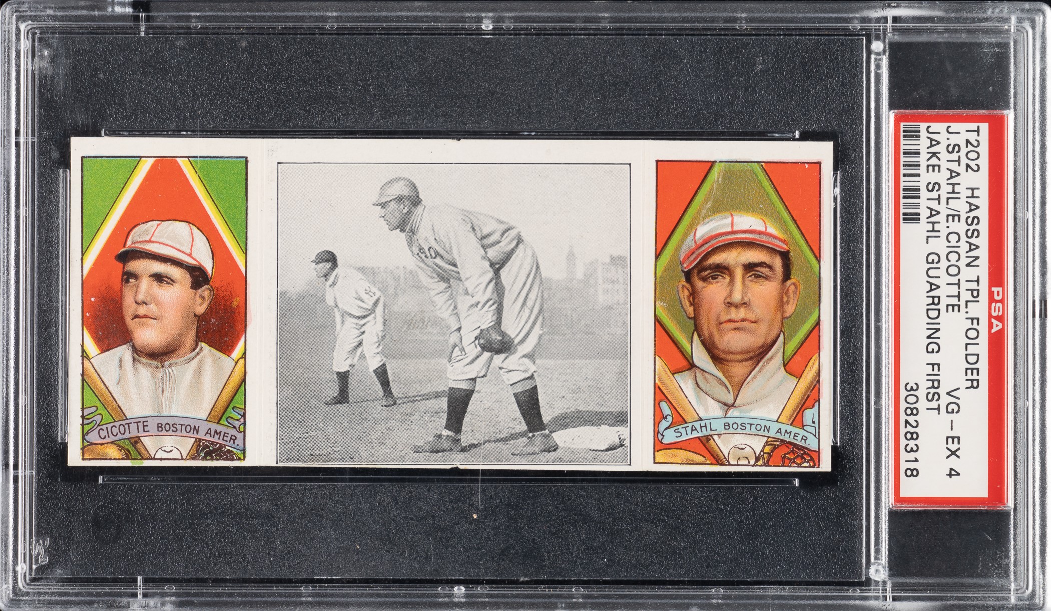 1912 T202 Hassan Triple Folder "Jake Stahl Guarding First" Cicotte ...