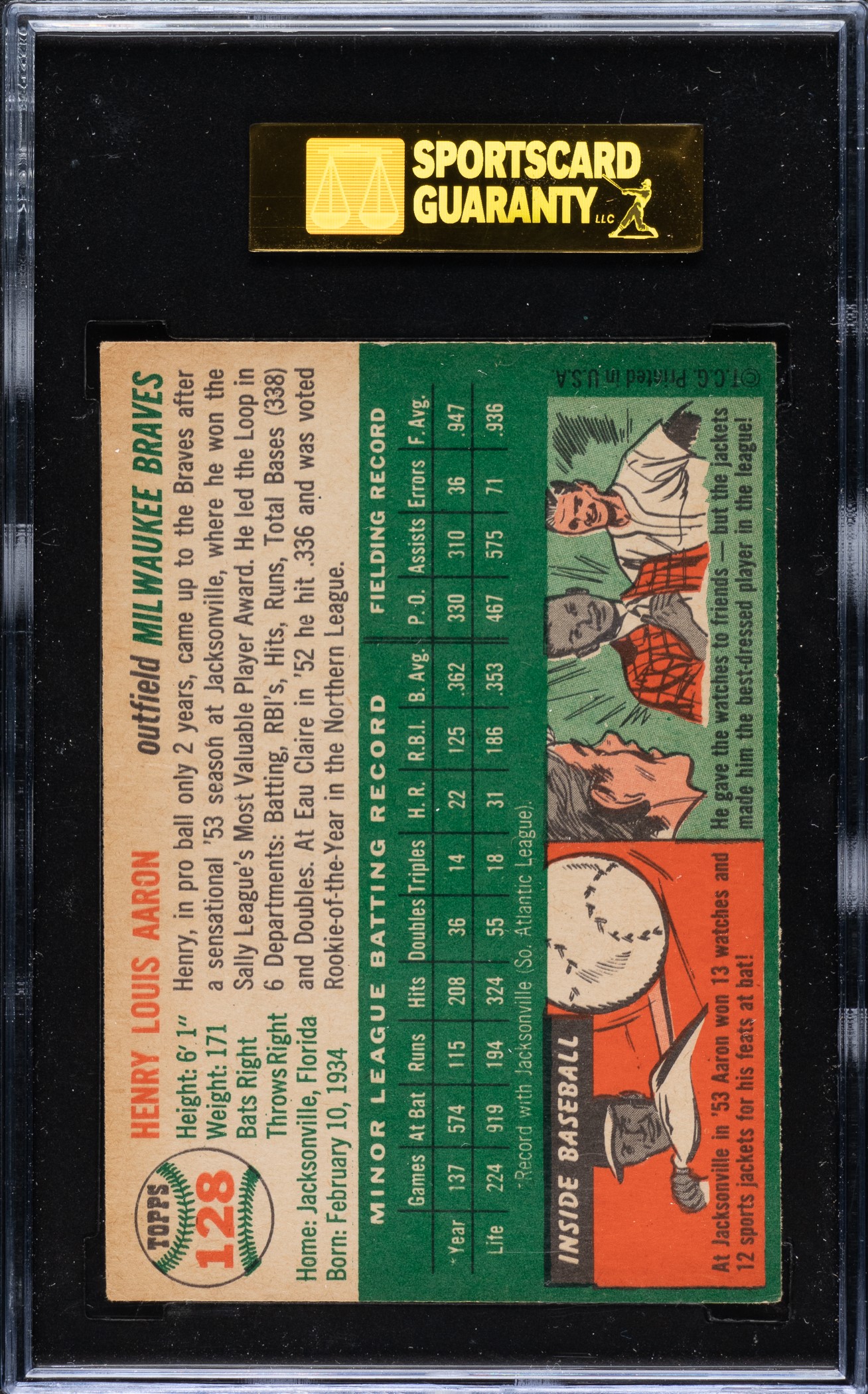 1954 Topps #128 Hank Aaron Rookie SGC VG/EX 50 | REA Archive