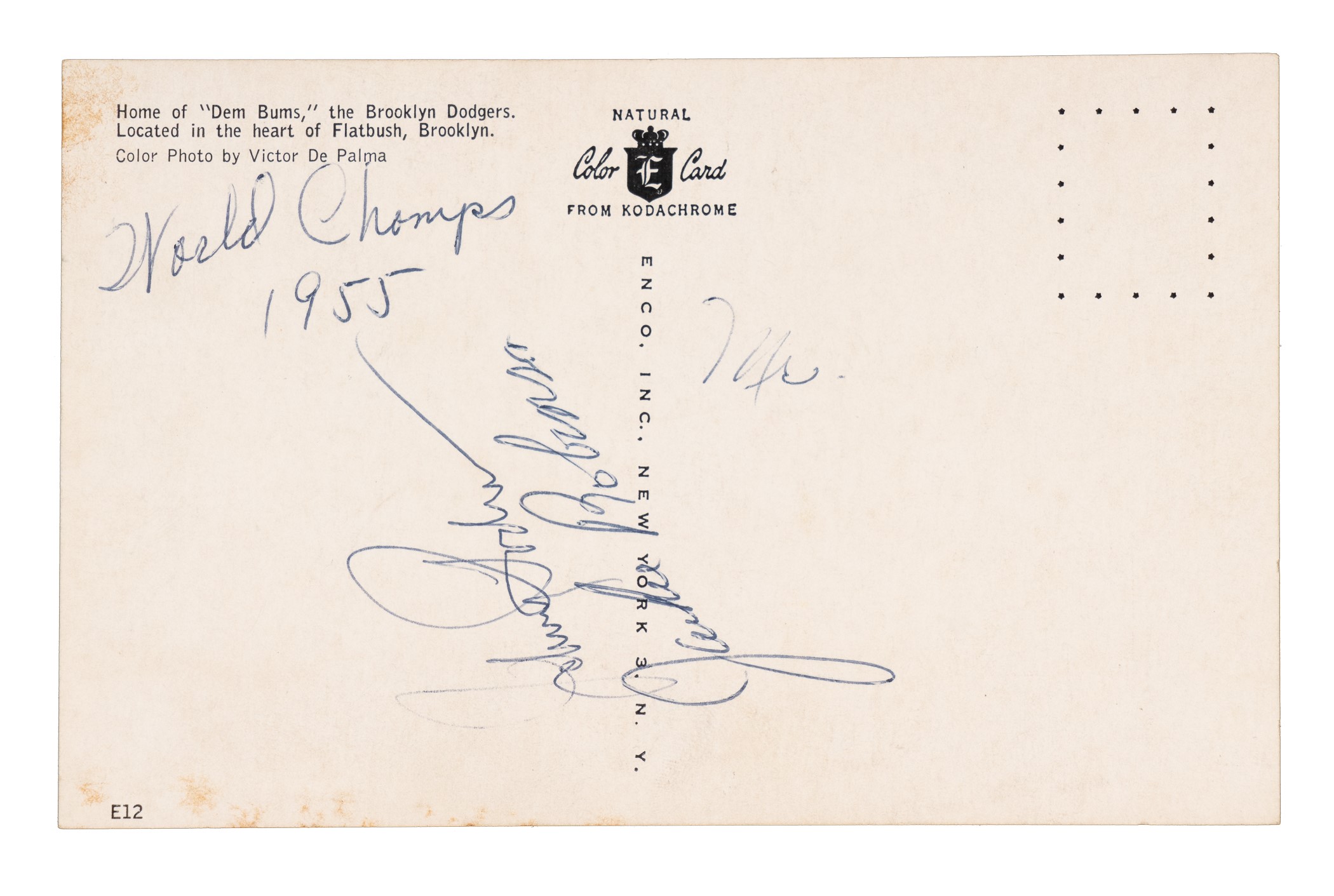 Jackie Robinson and Johnny Podres Signed Ebbets Field Postcard | REA ...