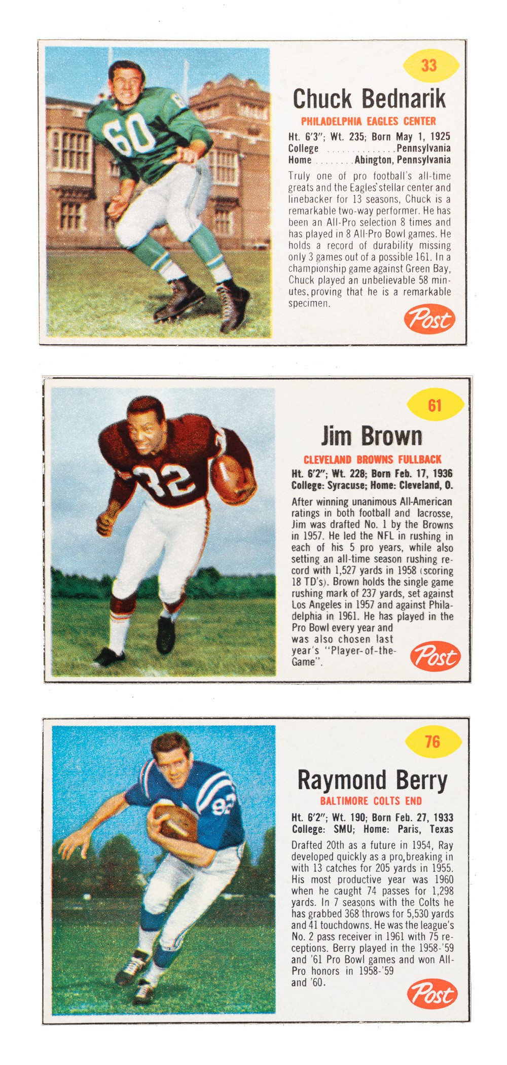 1962 Post Cereal Football Complete Set (200) | REA Archive