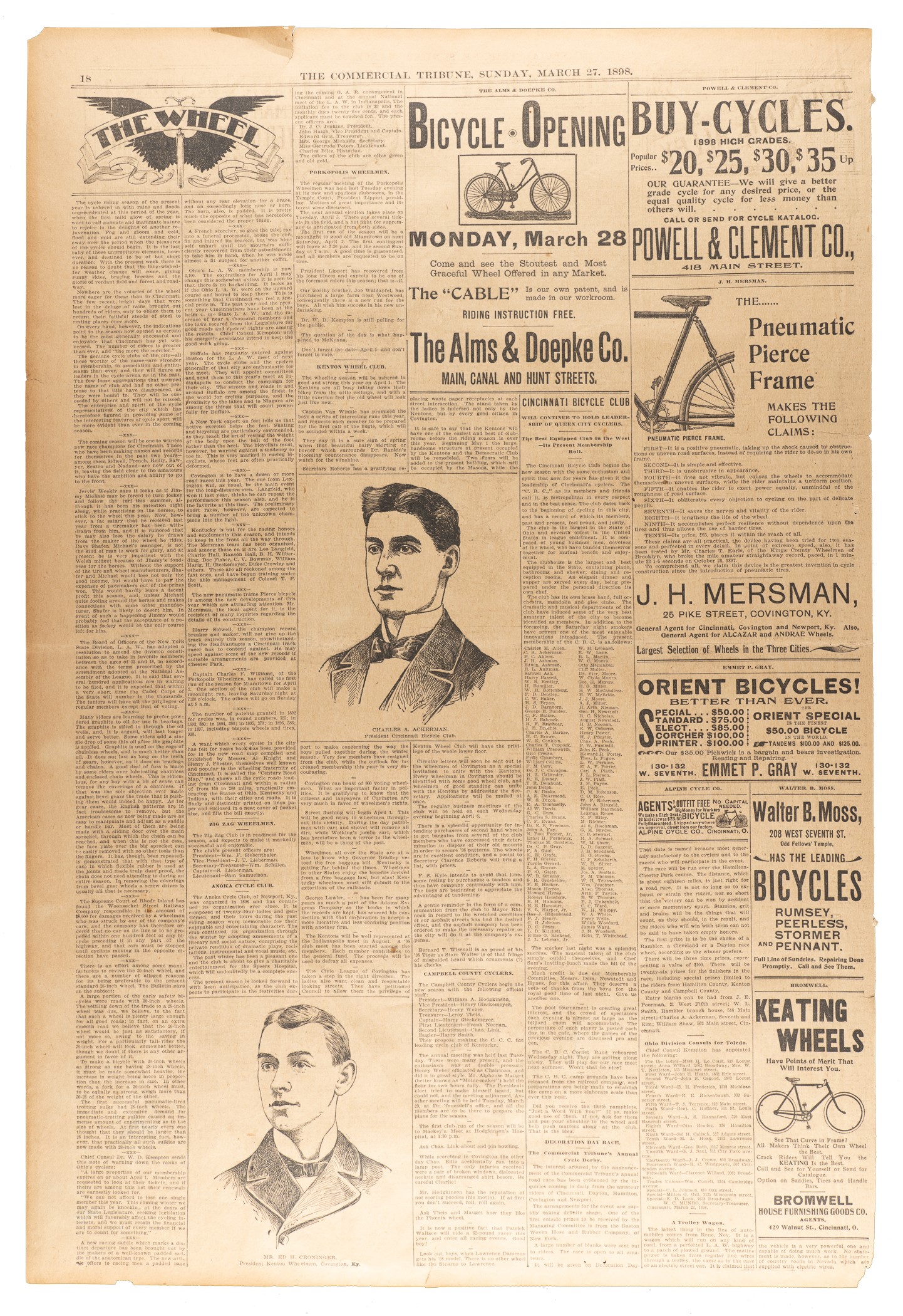 1898 Cincinnati Reds "The Commercial Tribune" Team Composite Newspaper ...