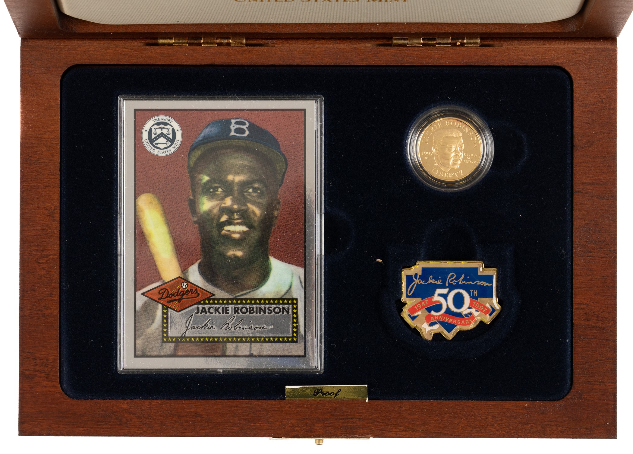 1997 Jackie Robinson 50th Anniversary Commemorative $5 Gold Coin with ...
