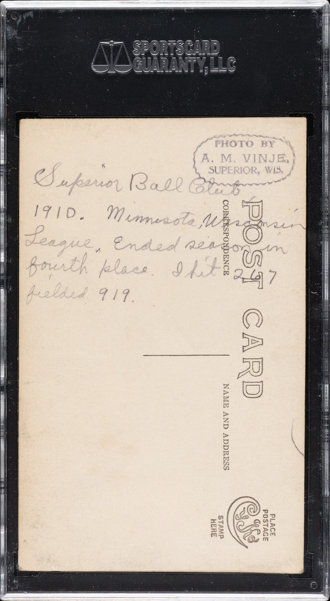 1910 A. M. Vinje Superior Red Sox Real-Photo Postcard with Dave ...