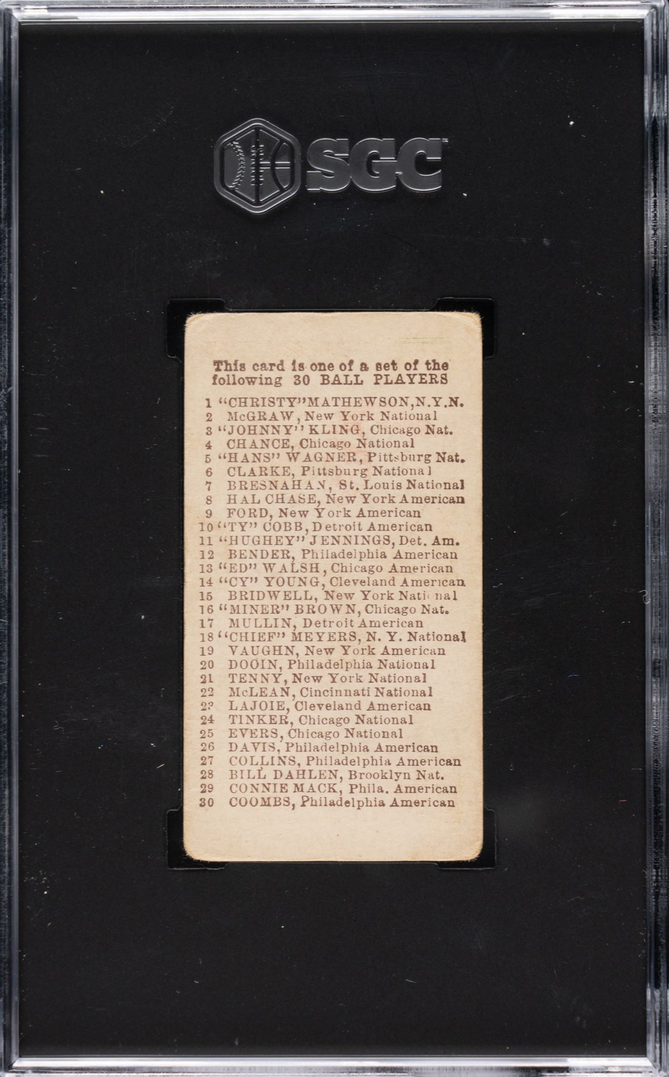 1910 E98 Anonymous "Set of 30" Christy Mathewson - Green Background ...