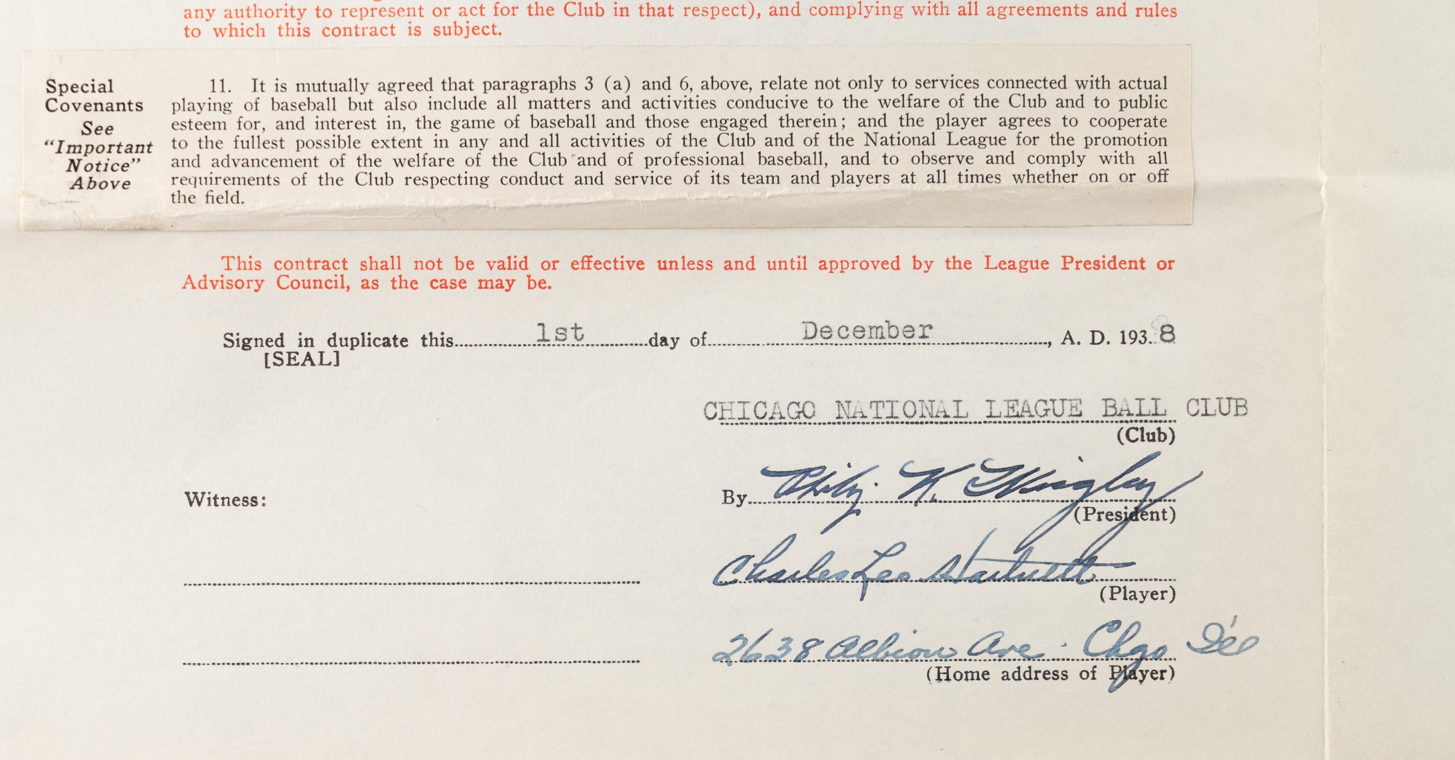 1939 Gabby Hartnett Chicago Cubs "Playing Manager" Contract | REA Archive