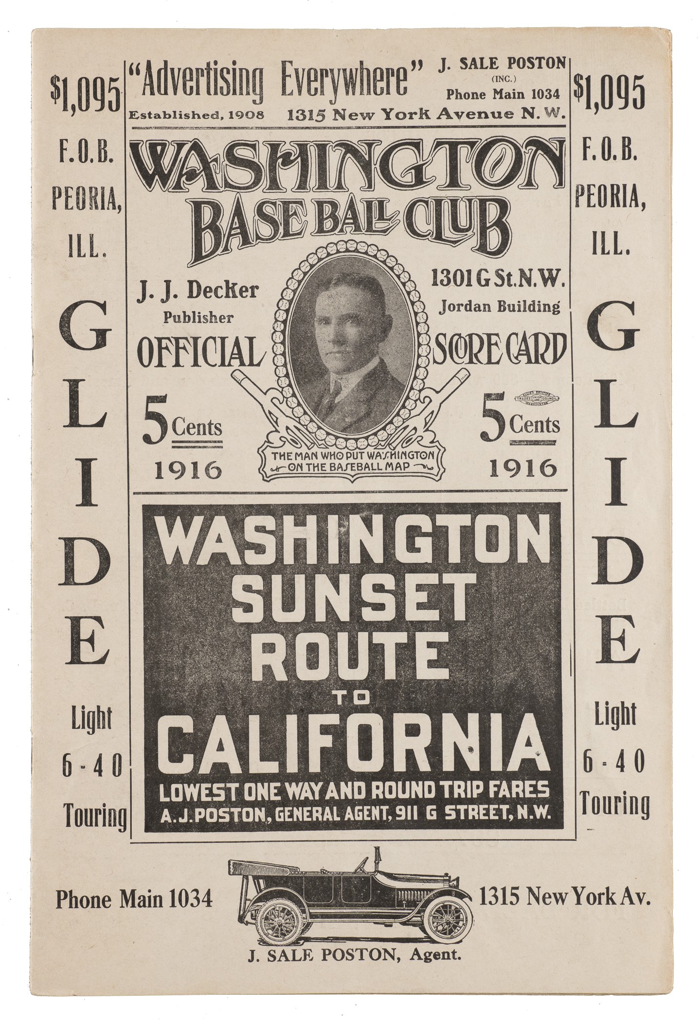 1916 Washington Senators (vs. Detroit Tigers) Program with Cobb ...
