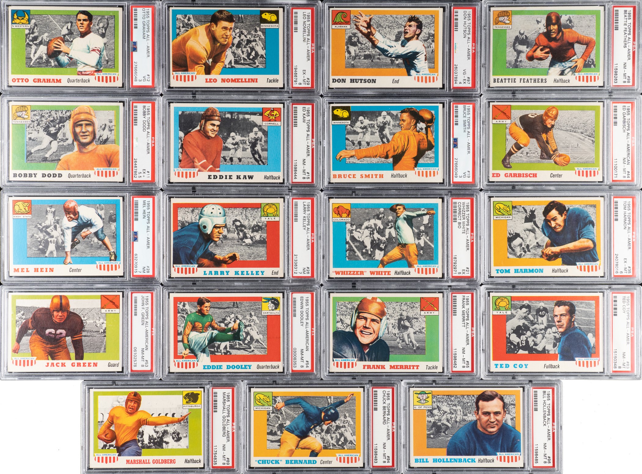 1955 Topps All-American Football Complete Set (100) Including 34 PSA ...