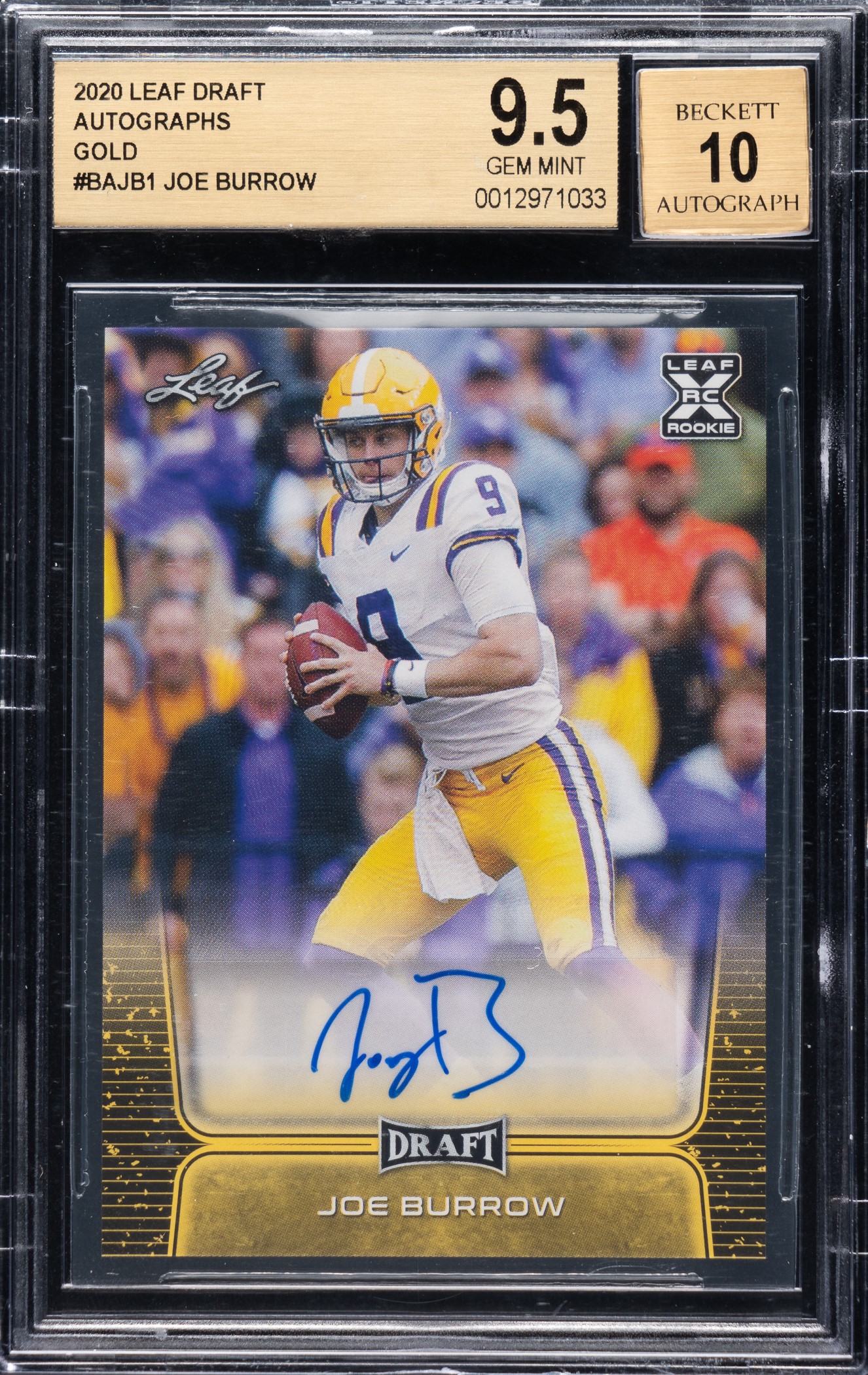 2020 Leaf Draft Autographs Football #BA-JB1 Joe Burrow Rookie Gold BGS GEM MINT 9.5 with GEM 10 ...