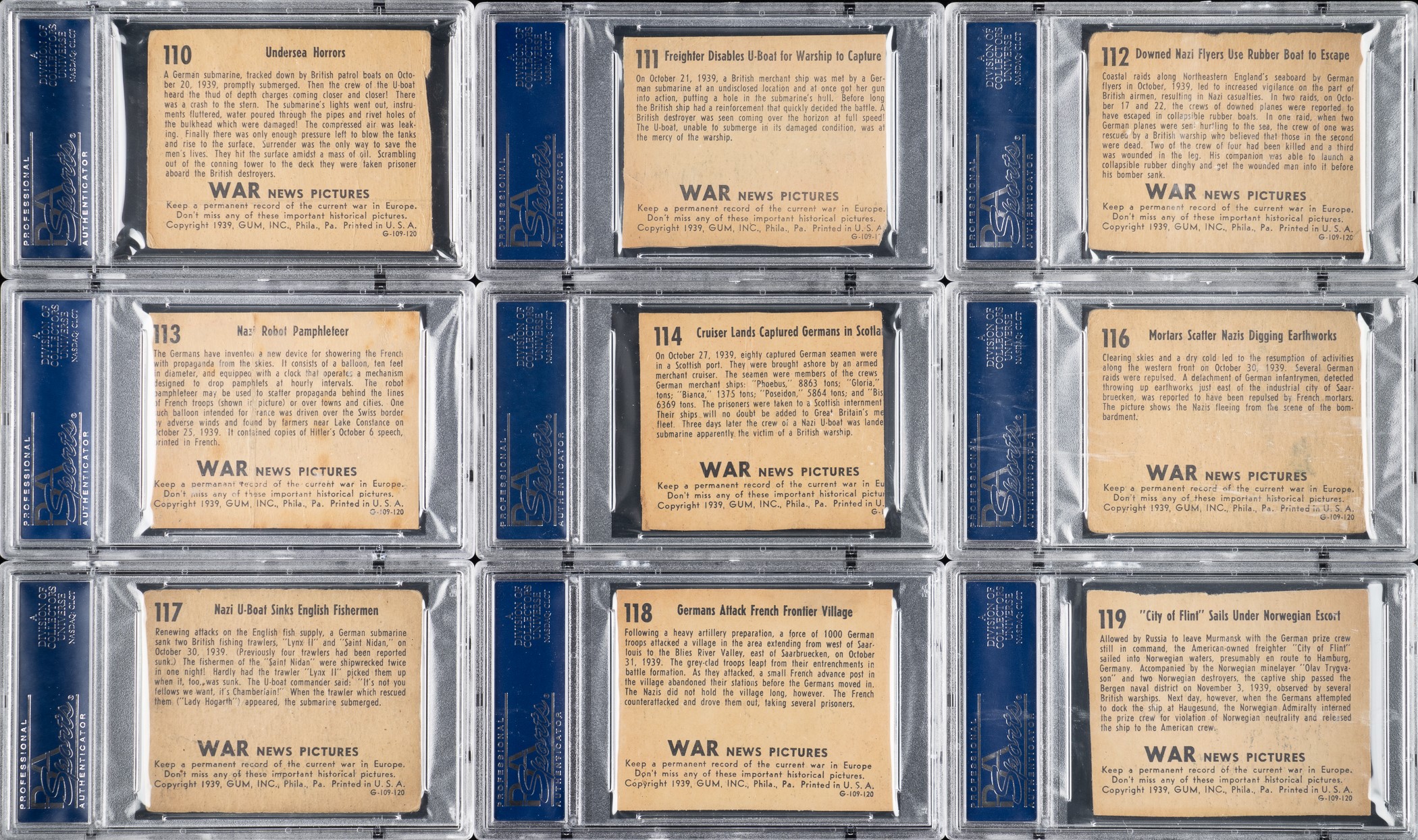 1939 R165 Gum, Inc. "War News Pictures" Rare "Dirty Dozen" Complete ...