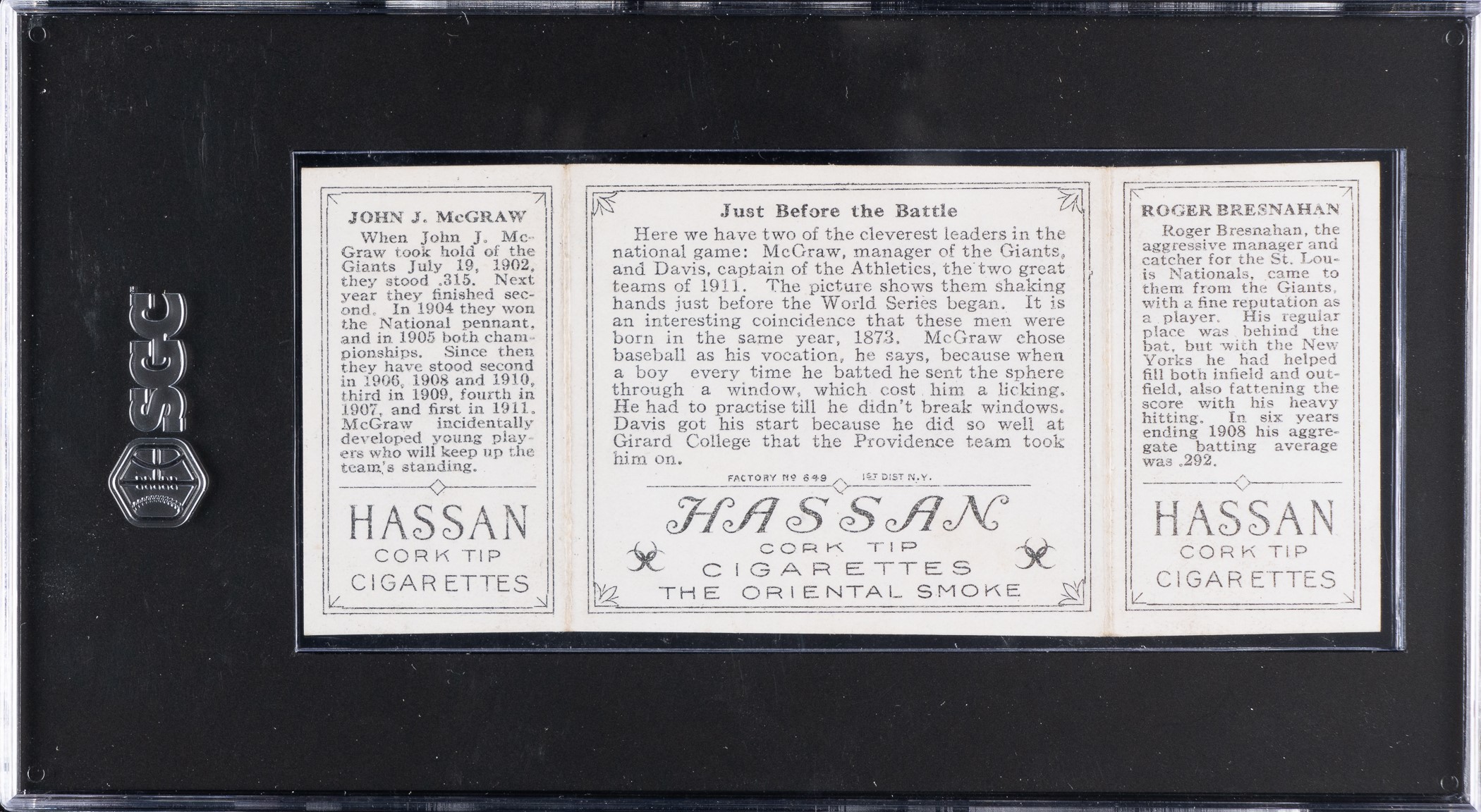 1912 T202 Hassan Triple Folder "Just Before The Battle" John McGraw ...