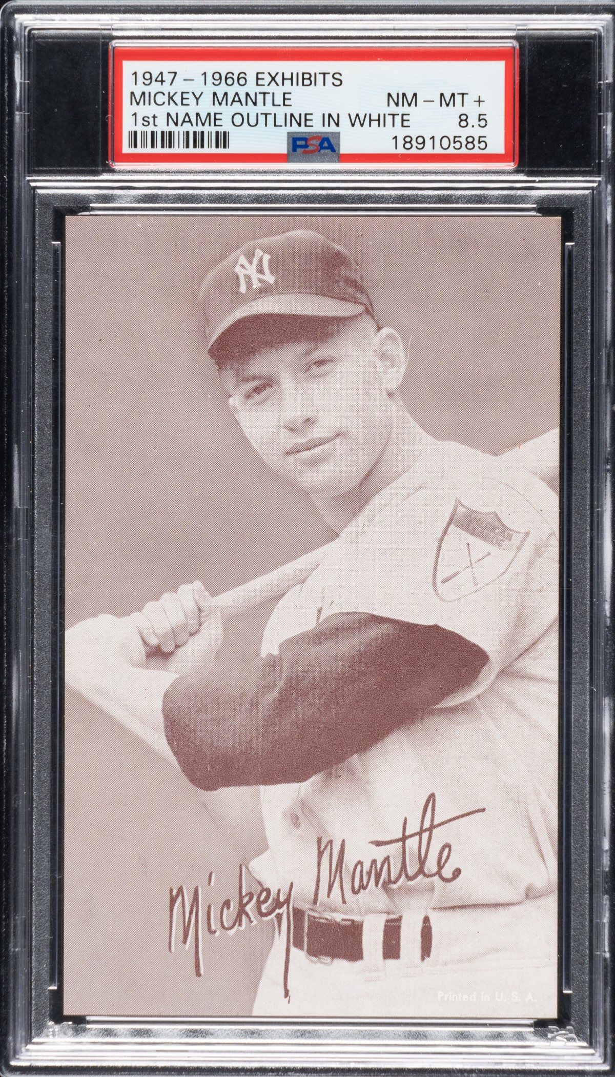 1947-1966 Exhibits Mickey Mantle Batting Name Outlined in White PSA NM ...