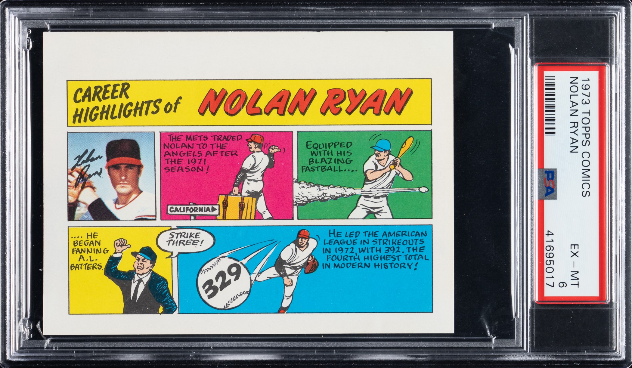 1973 Topps Comics Nolan Ryan PSA EX-MT 6 | REA Archive