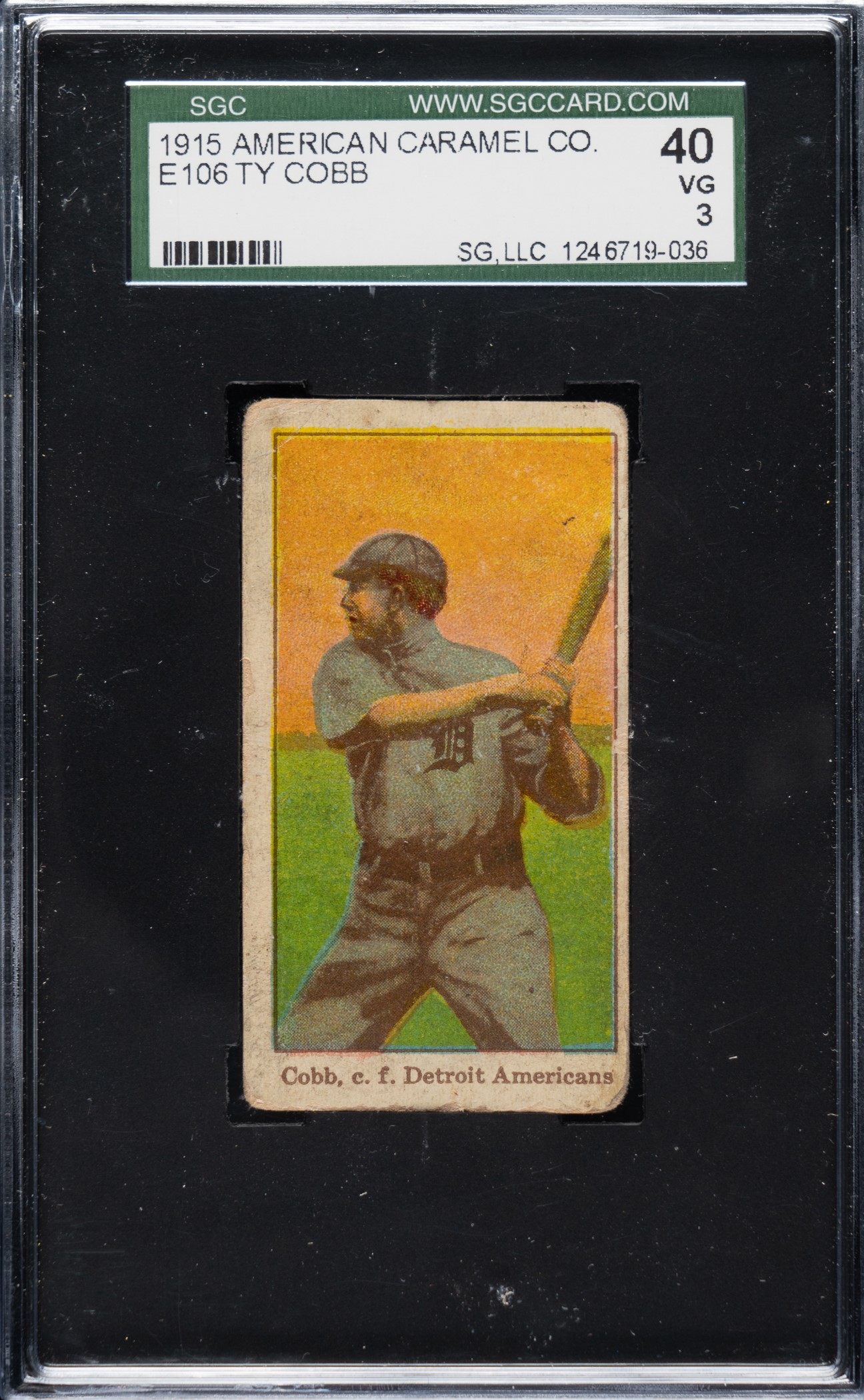 1915 E106 American Caramel Ty Cobb with Bat, Facing to Side SGC VG 40 ...