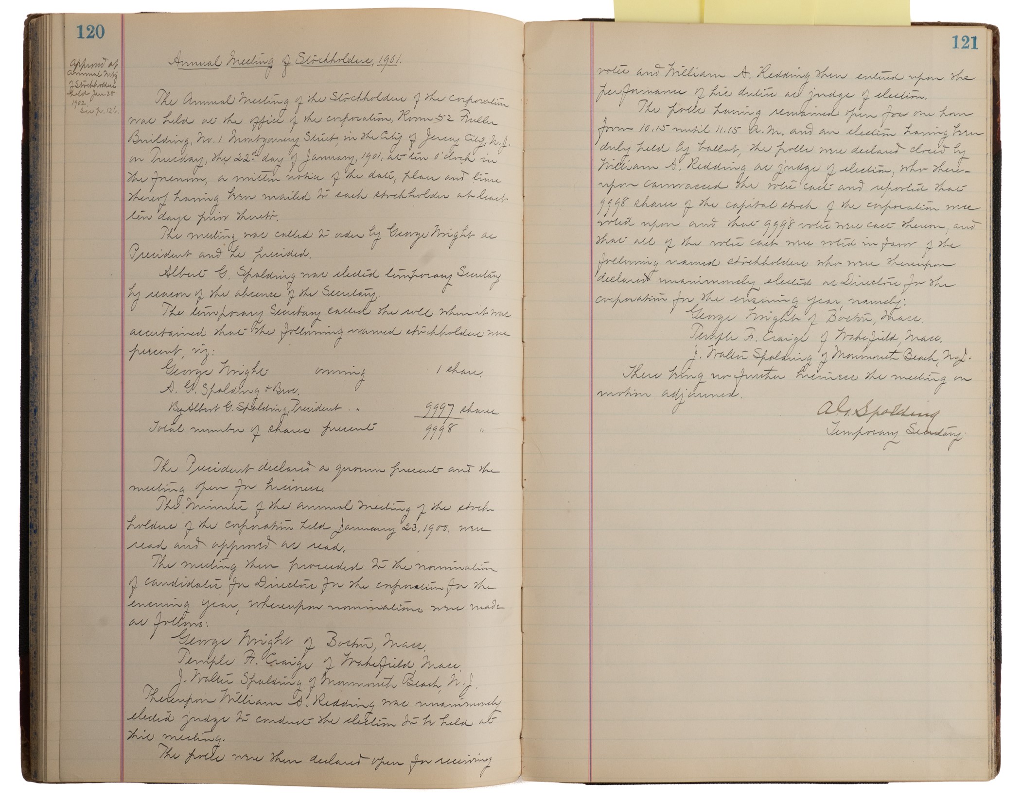 1892-1906 Wright & Ditson Minute Book Signed by George Wright (Twice ...