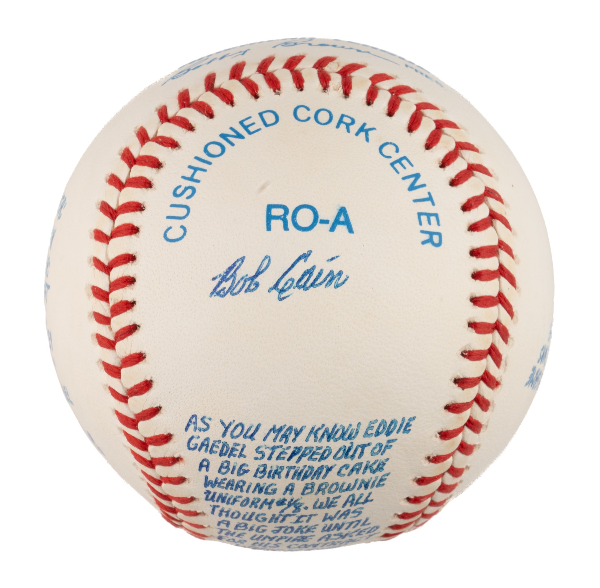 Bob Cain Signed Story Baseball - Pitcher During Eddie Gaedel's Major ...