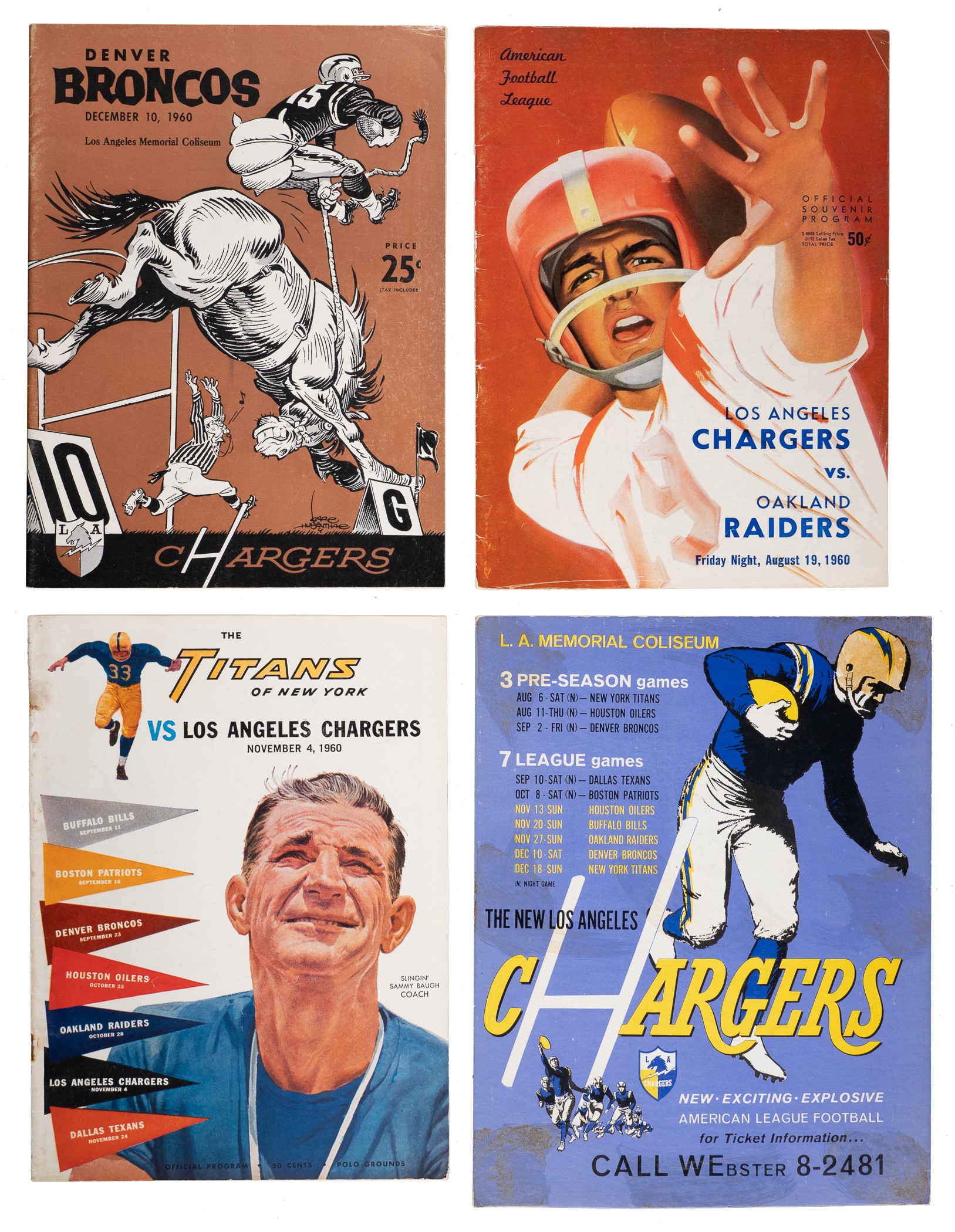 1960 Los Angeles Chargers Program, Letter, and Schedule Collection (15 ...