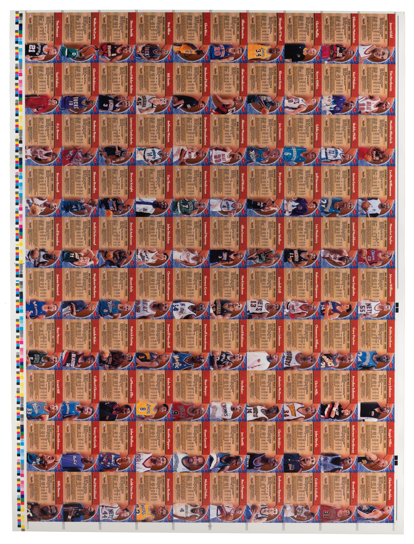 1998-1999 Bowman's Best Basketball Uncut Sheet Trio (3 Sheets, 300 ...