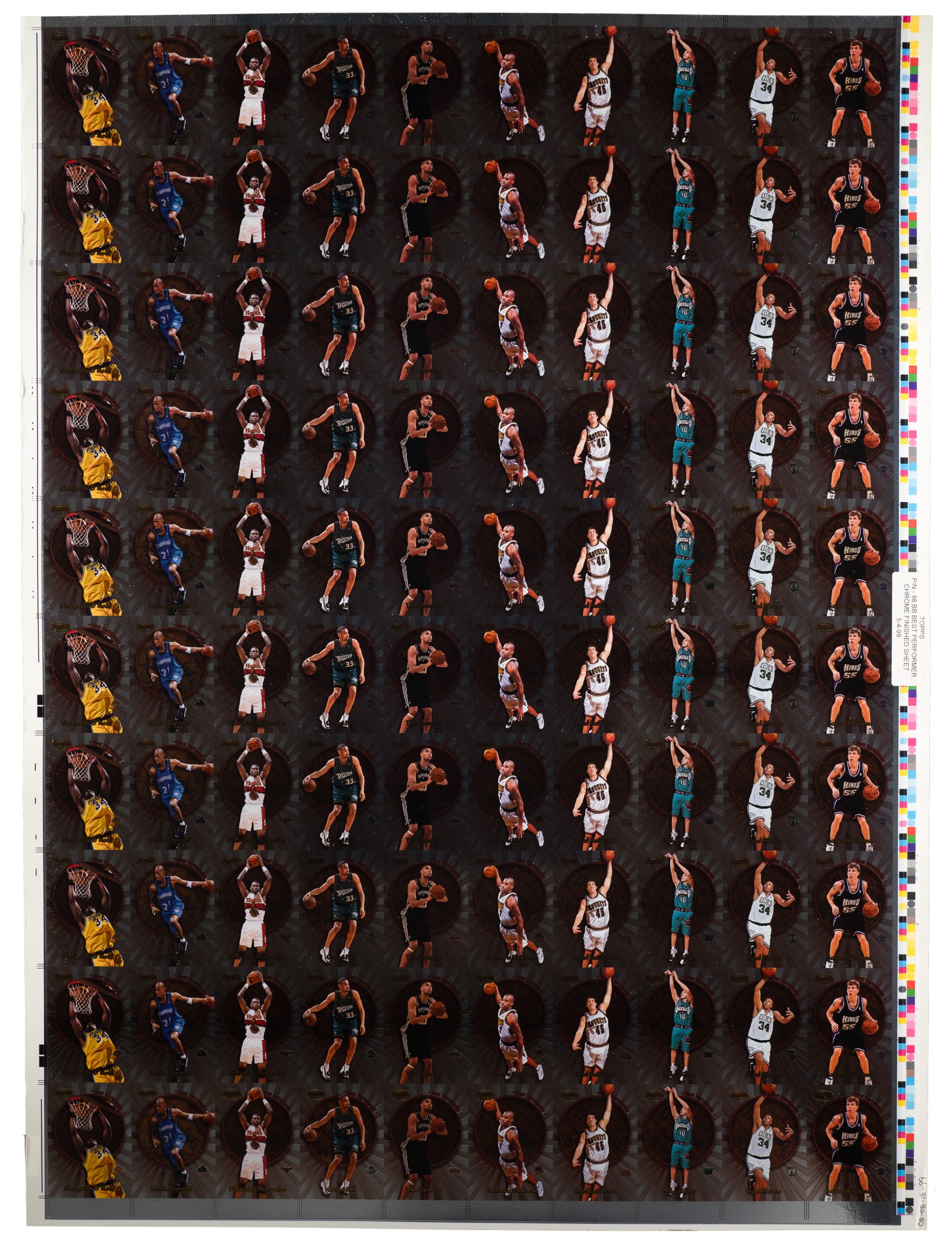 1998-1999 Bowman's Best Basketball Uncut Sheet Trio (3 Sheets, 300 ...