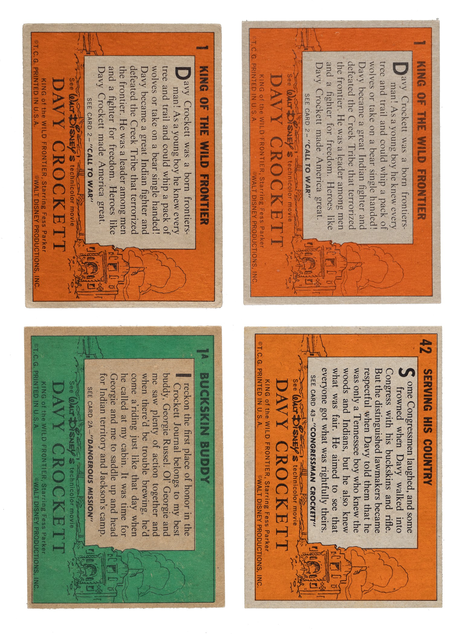 1956 Topps "Davy Crockett" Complete Green and Orange Back Sets ...