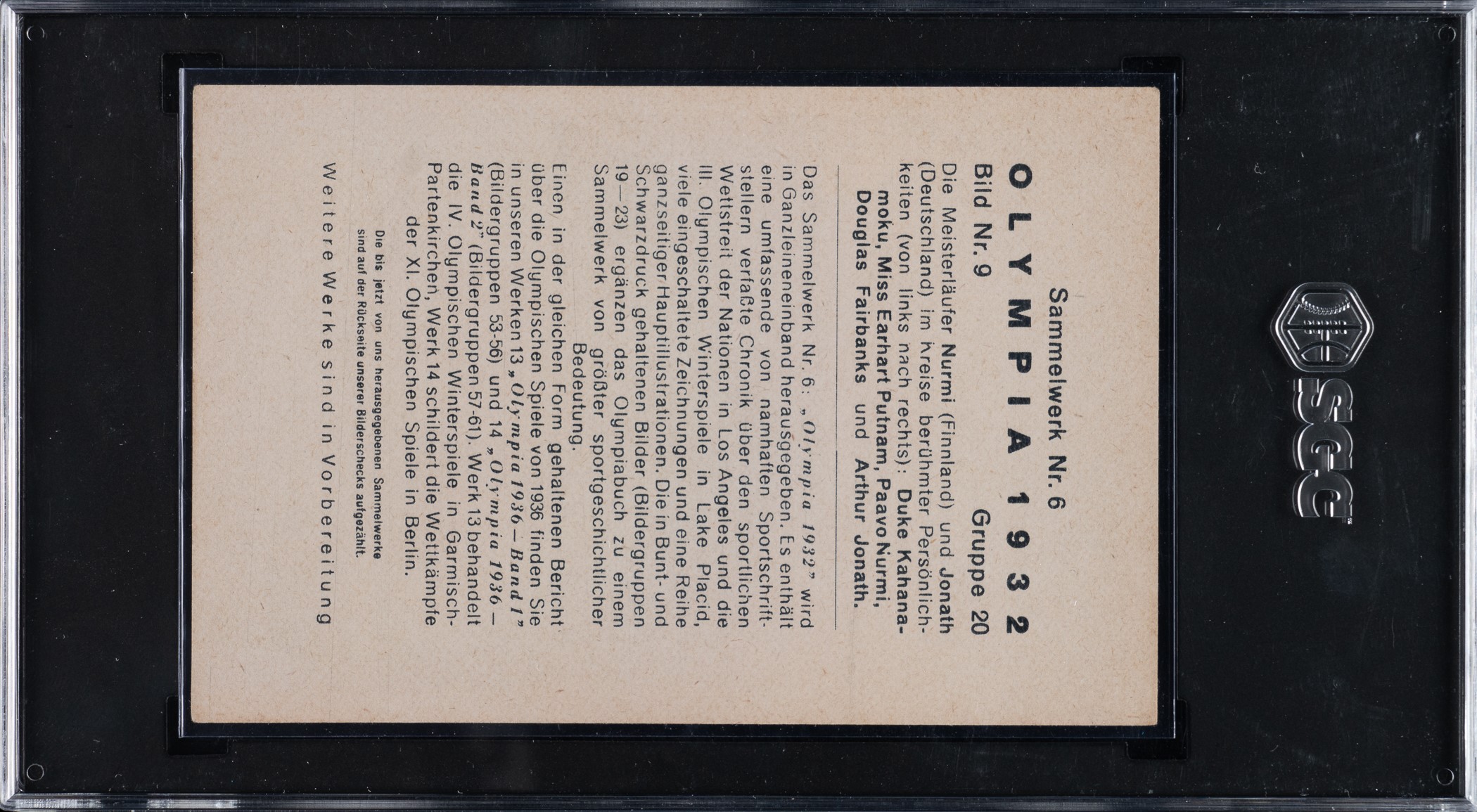 1936 Reemstma Cigarettes Olympia Band I #9 with Duke Kahanamoku, Amelia ...