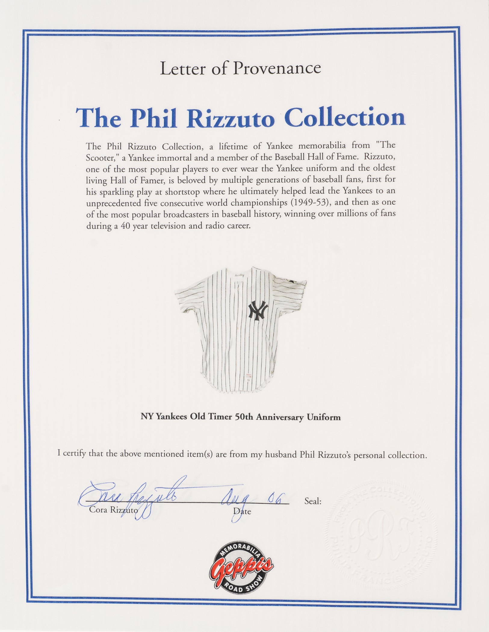 1973 Phil Rizzuto New York Yankees Old Timer's Game-Used Home Jersey ...