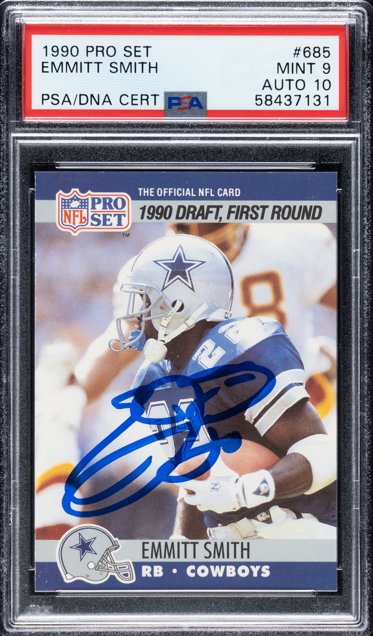 Signed 1990 Pro Set Football #685 Emmitt Smith Rookie PSA MINT 9 with ...