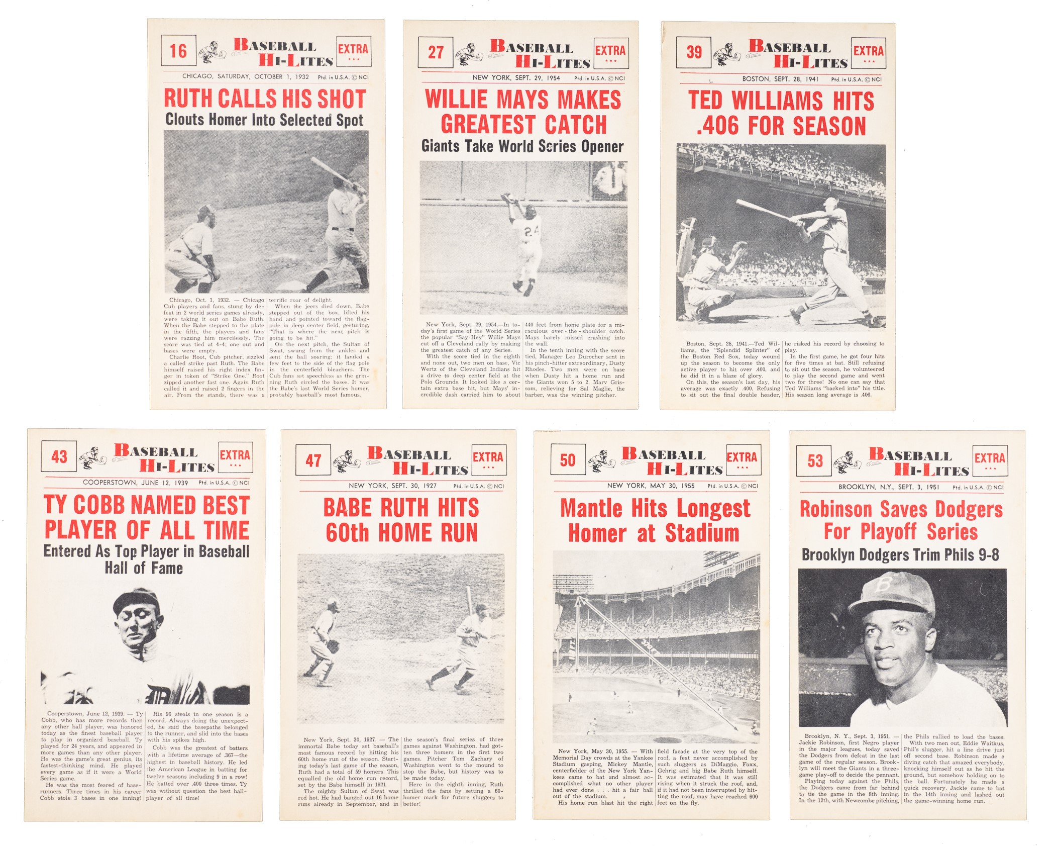 1960 Nu-Card Baseball Hi-Lites Complete Set (72) | REA Archive