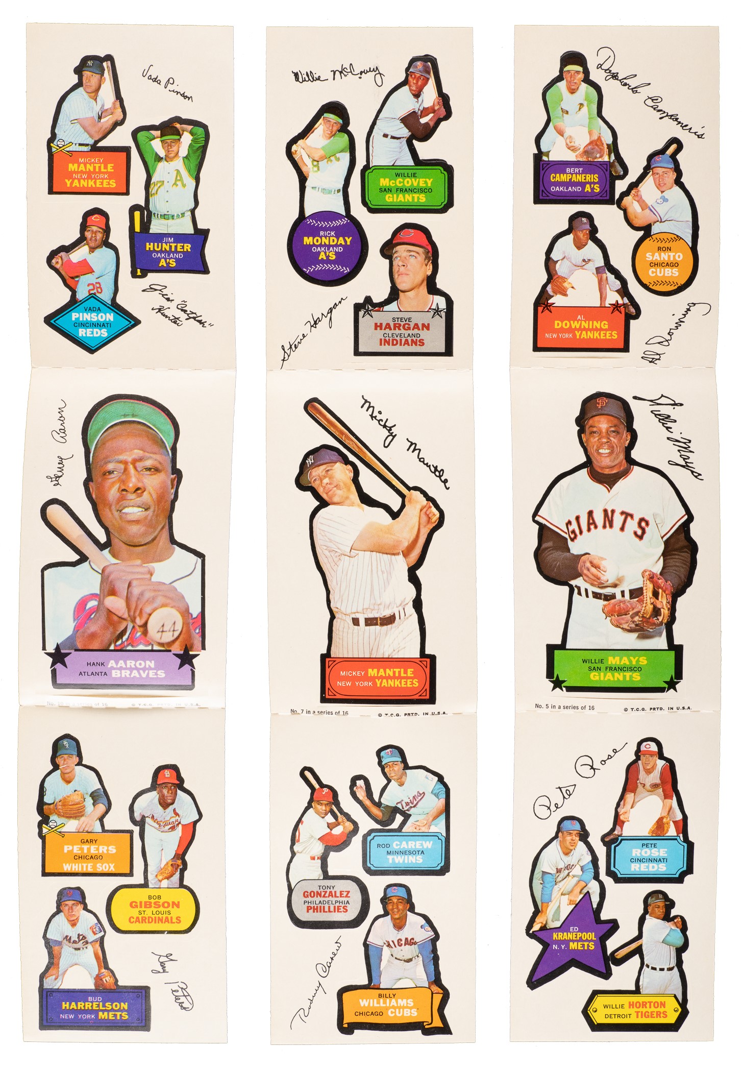 1968 Topps "Baseball Action All-Star Stickers" Complete Panel Set (16 ...