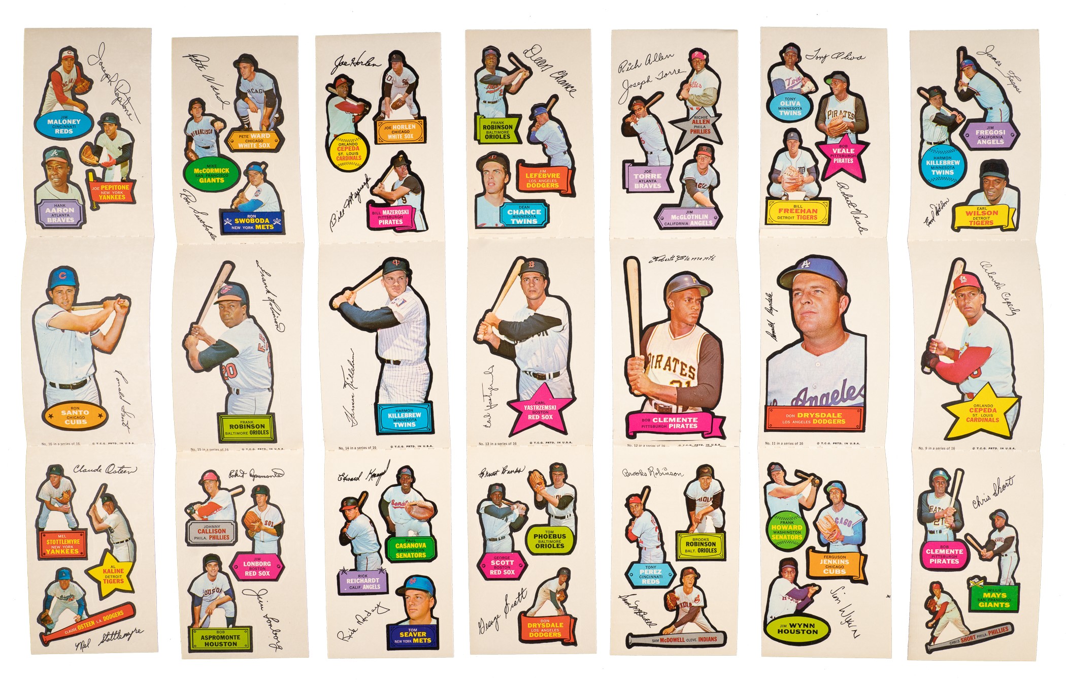 1968 Topps "Baseball Action All-Star Stickers" Complete Panel Set (16 ...