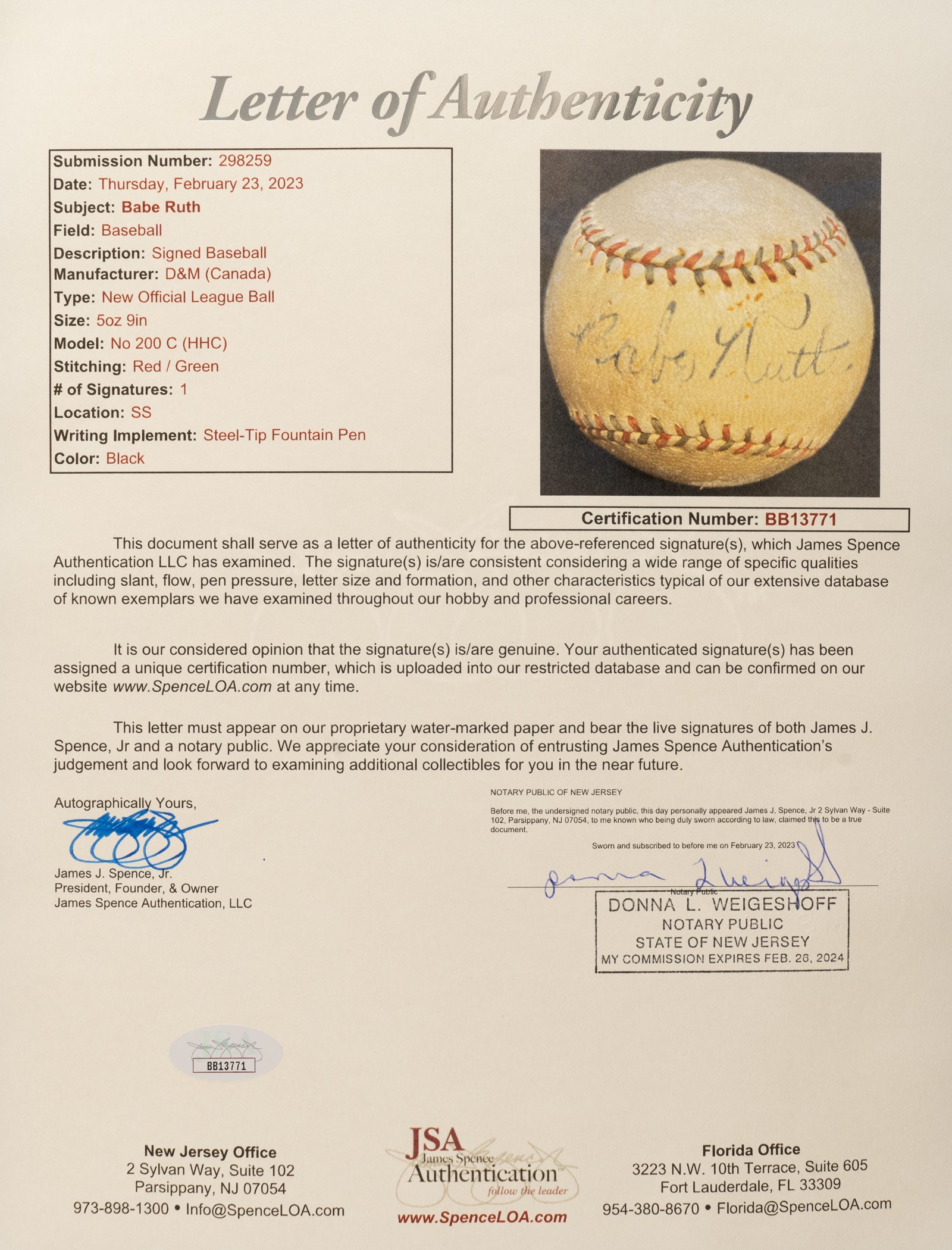 Circa 1930s Babe Ruth Single-Signed Baseball - JSA - Direct Draper ...