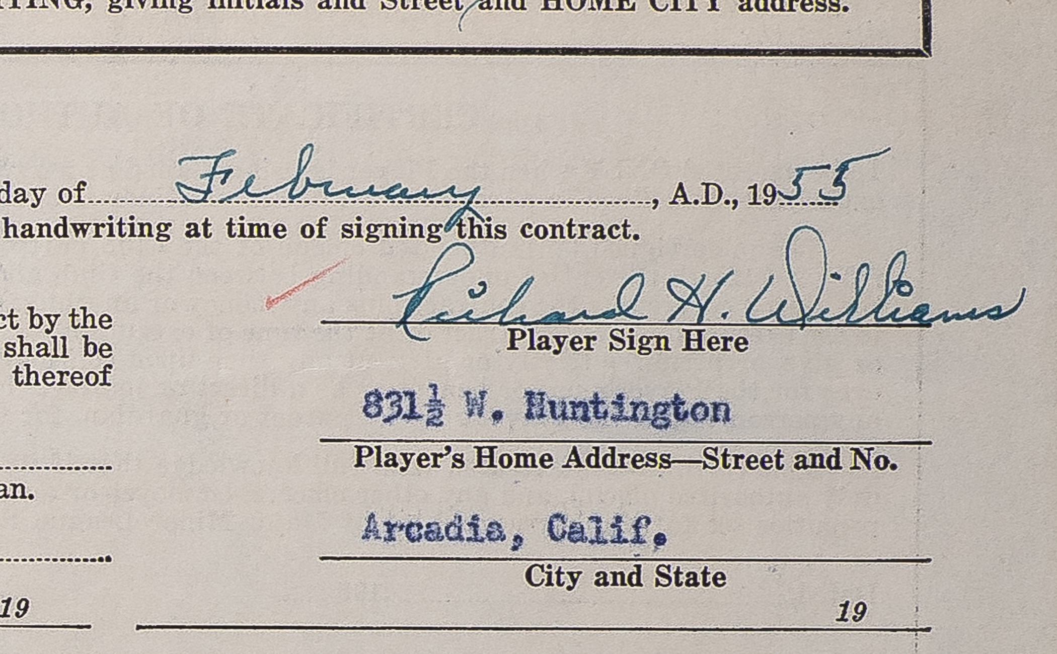 1955 Dick Williams Fort Worth (Texas) Contract | REA Archive